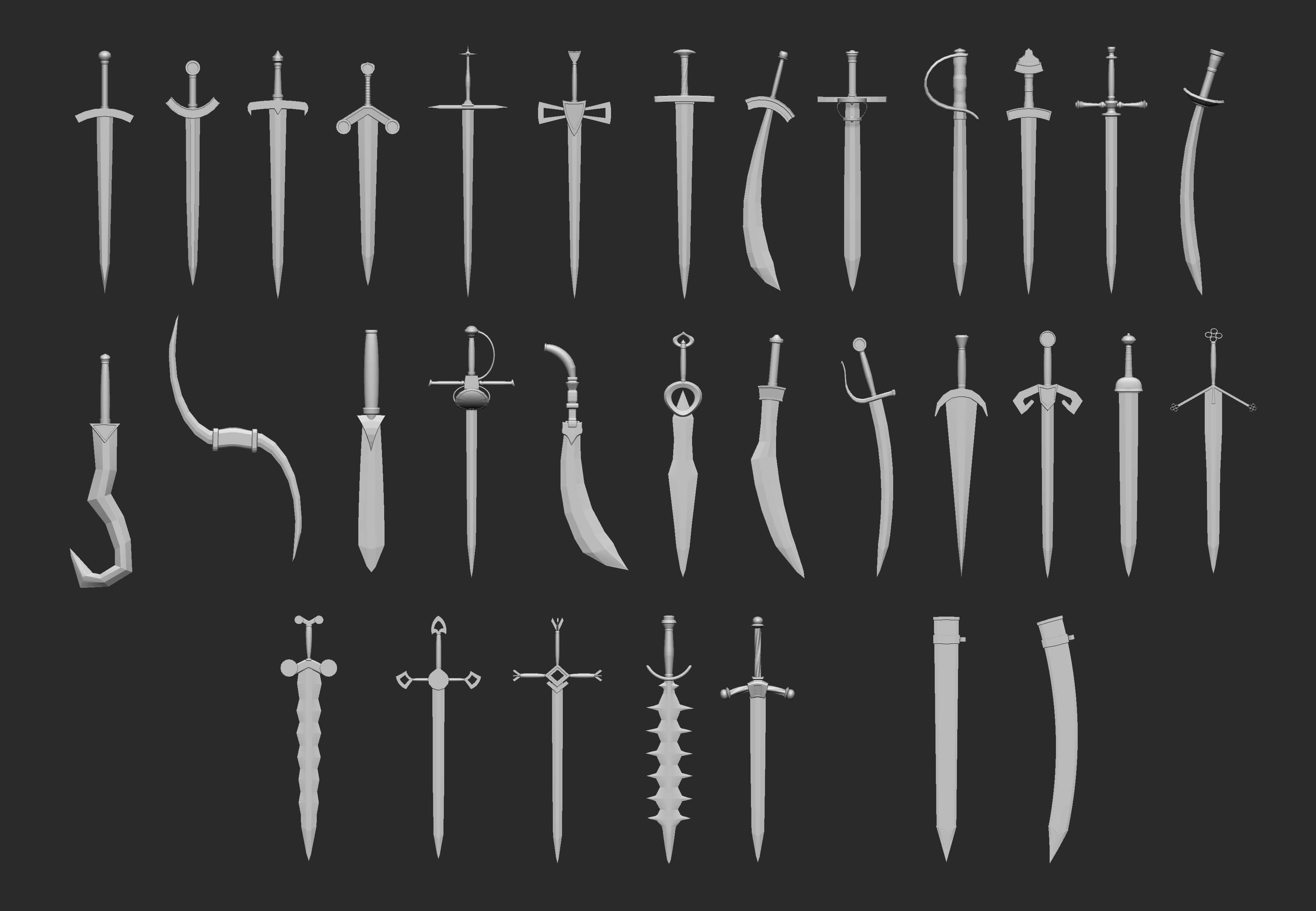 30 Low Poly Medieval Fantasy Sword Melee Weapon IMM Set - Brush or Tool ...