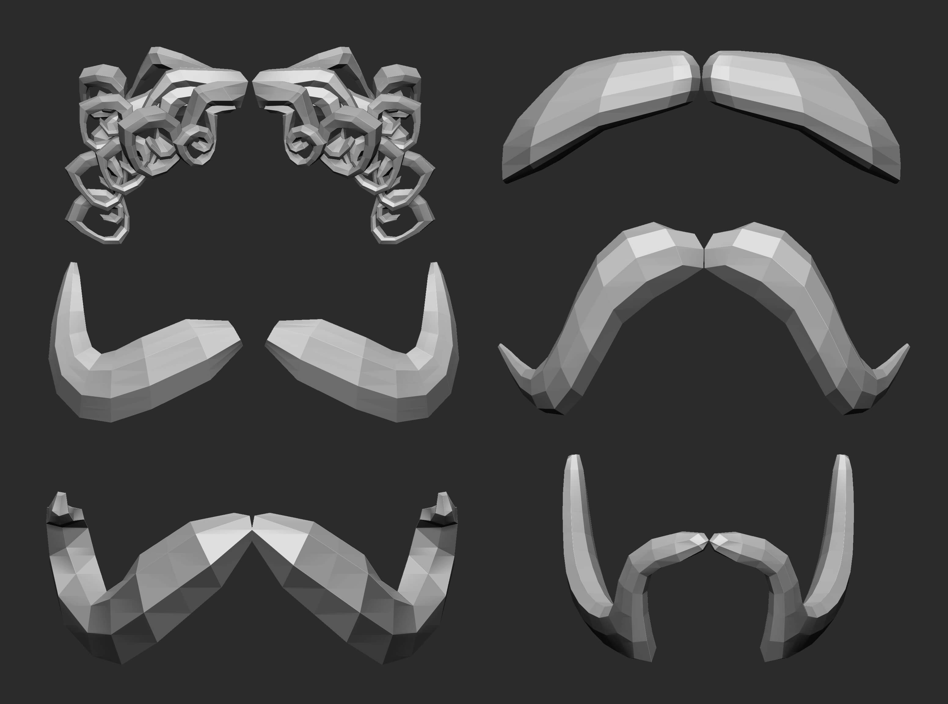 30 Low Poly Mustache and Beard Base Mesh IMM Set - Brush or Tool by ...