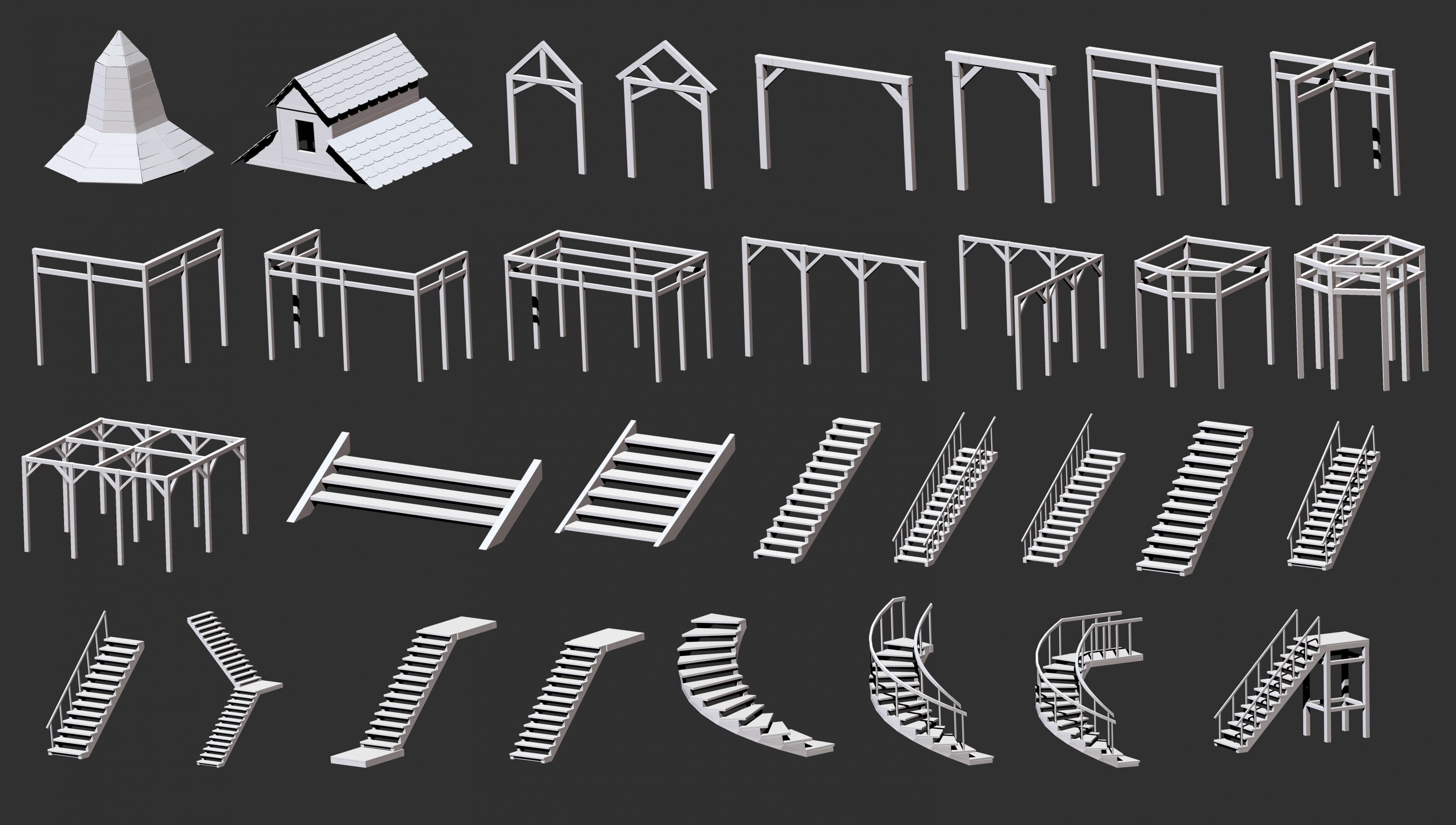 300 Low Poly Wooden Shed, House, Farm or Cabin Parts IMM by breakermaximus