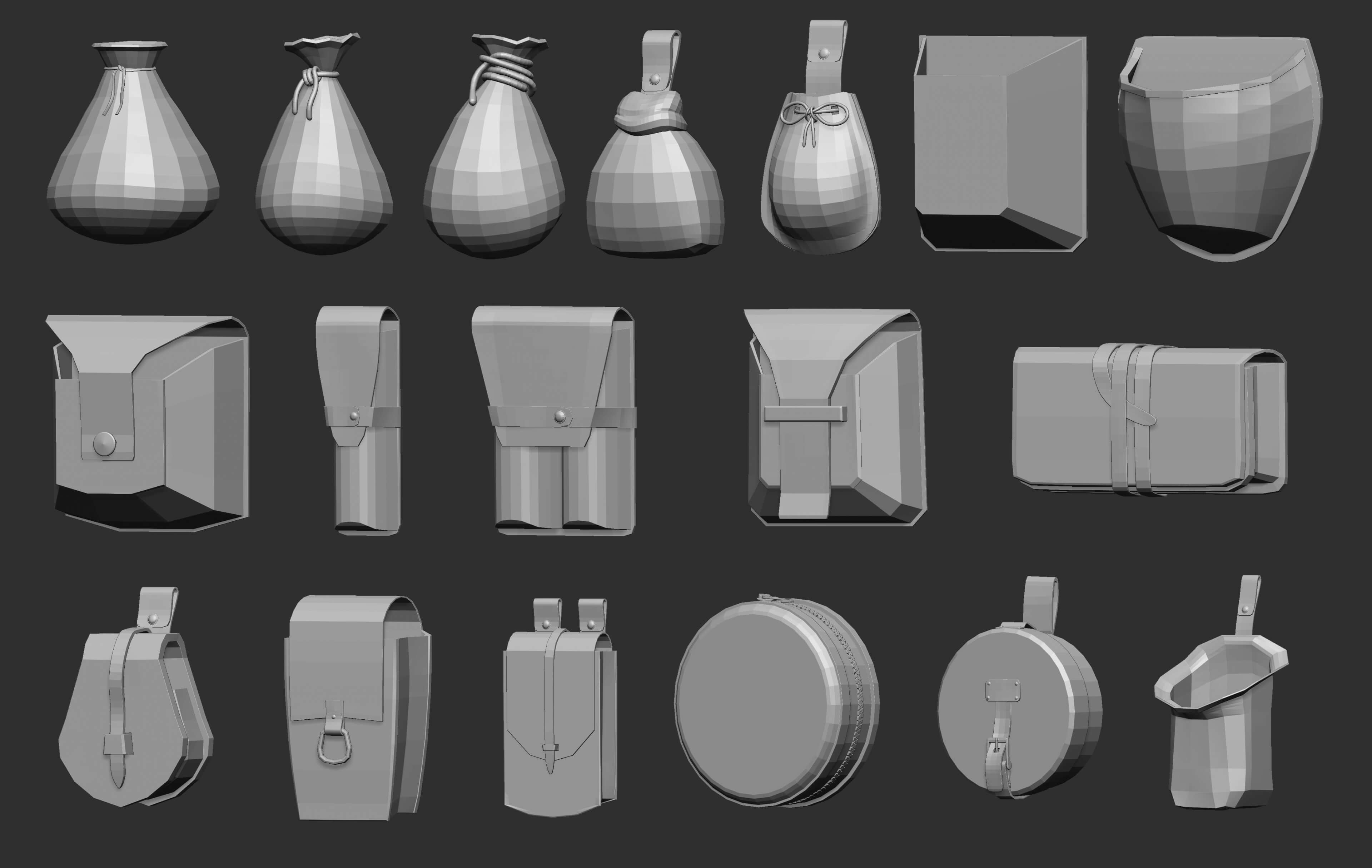 35 Low Poly Bags, Backpacks and Pouches Base Mesh IMM - Brush or Tool ...