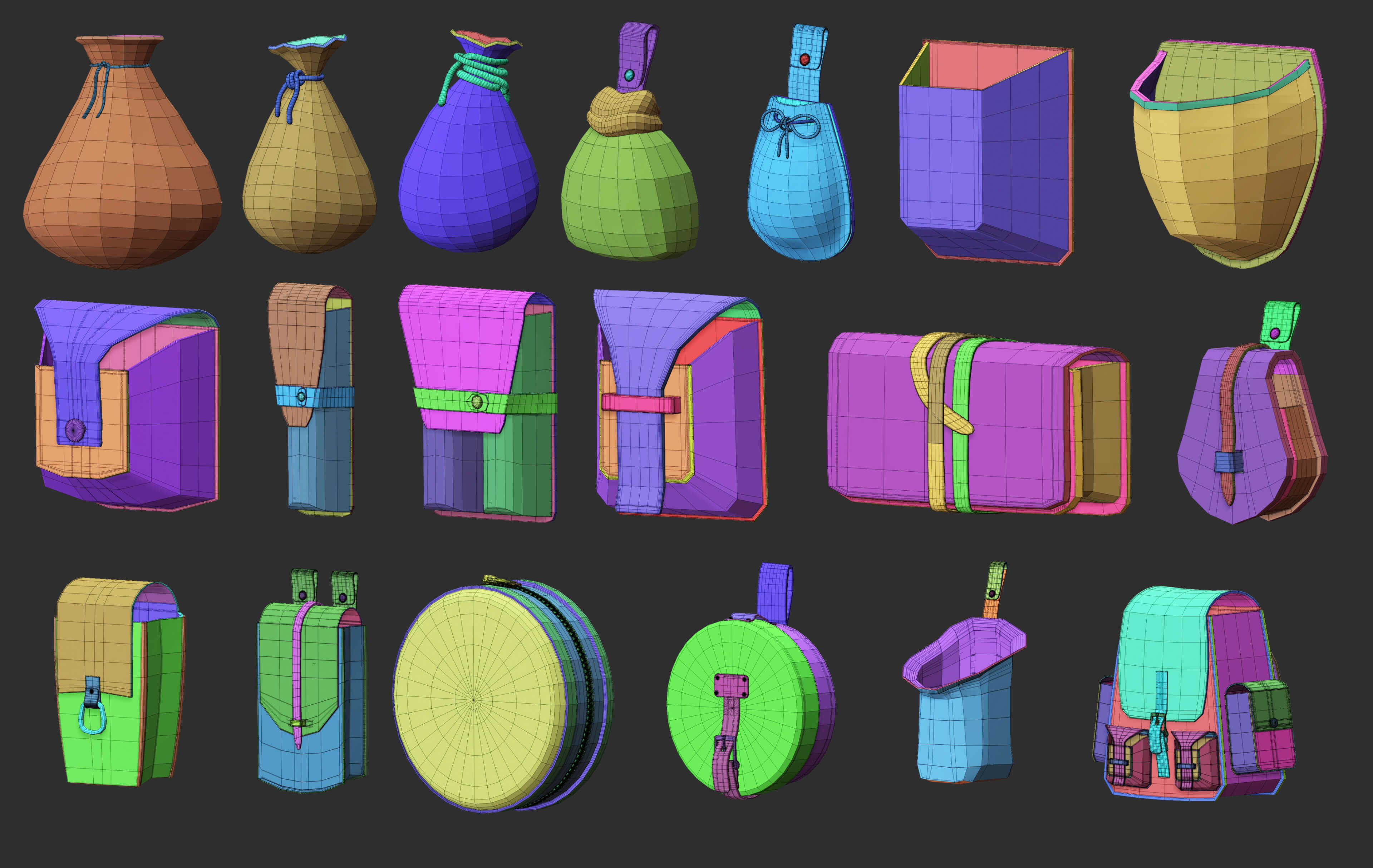 35 Low Poly Bags, Backpacks and Pouches Base Mesh IMM - Brush or Tool ...
