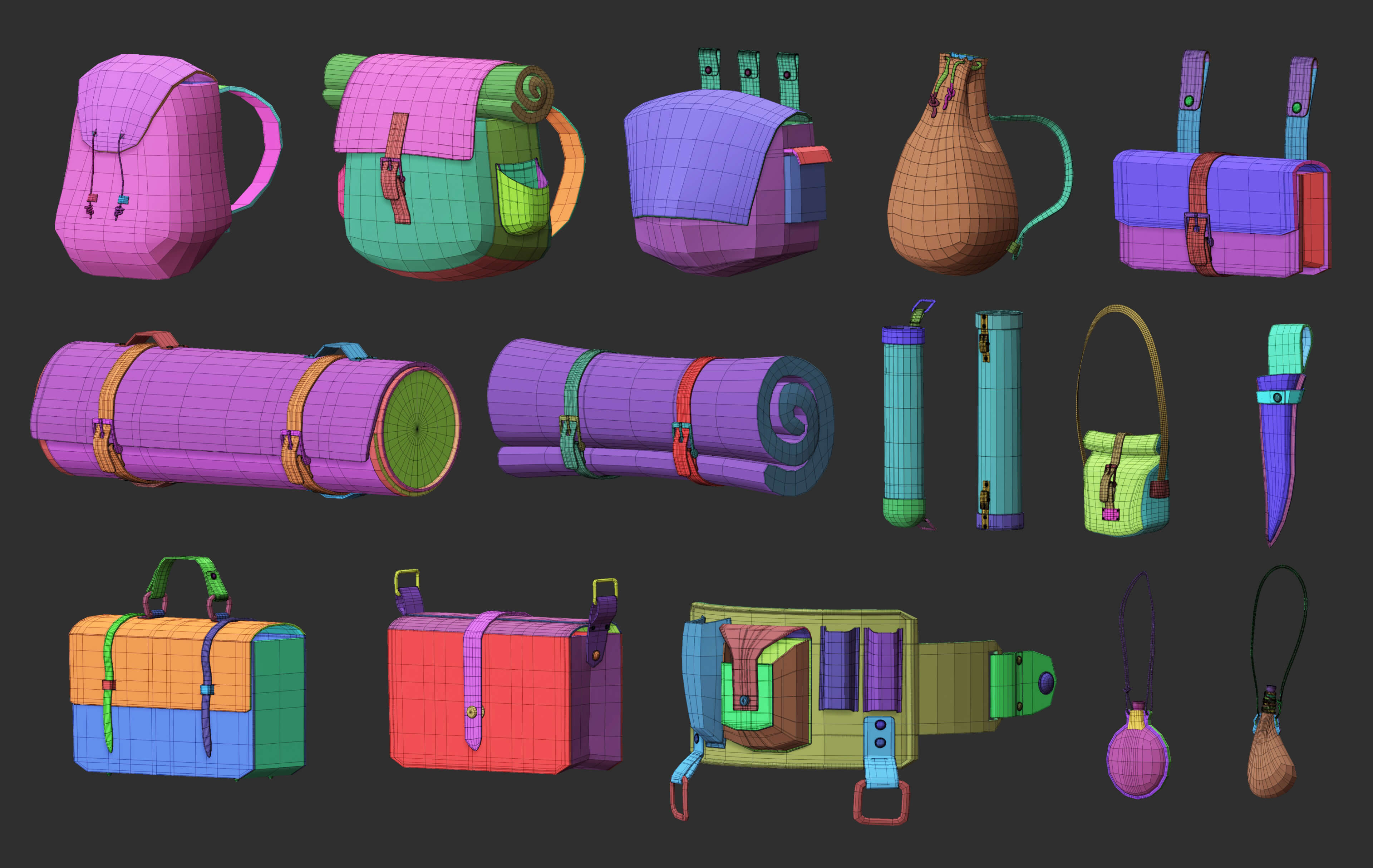 35 Low Poly Bags, Backpacks and Pouches Base Mesh IMM - Brush or Tool ...