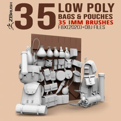 35 Low Poly Bags, Backpacks and Pouches Base Mesh IMM - Brush or Tool ...