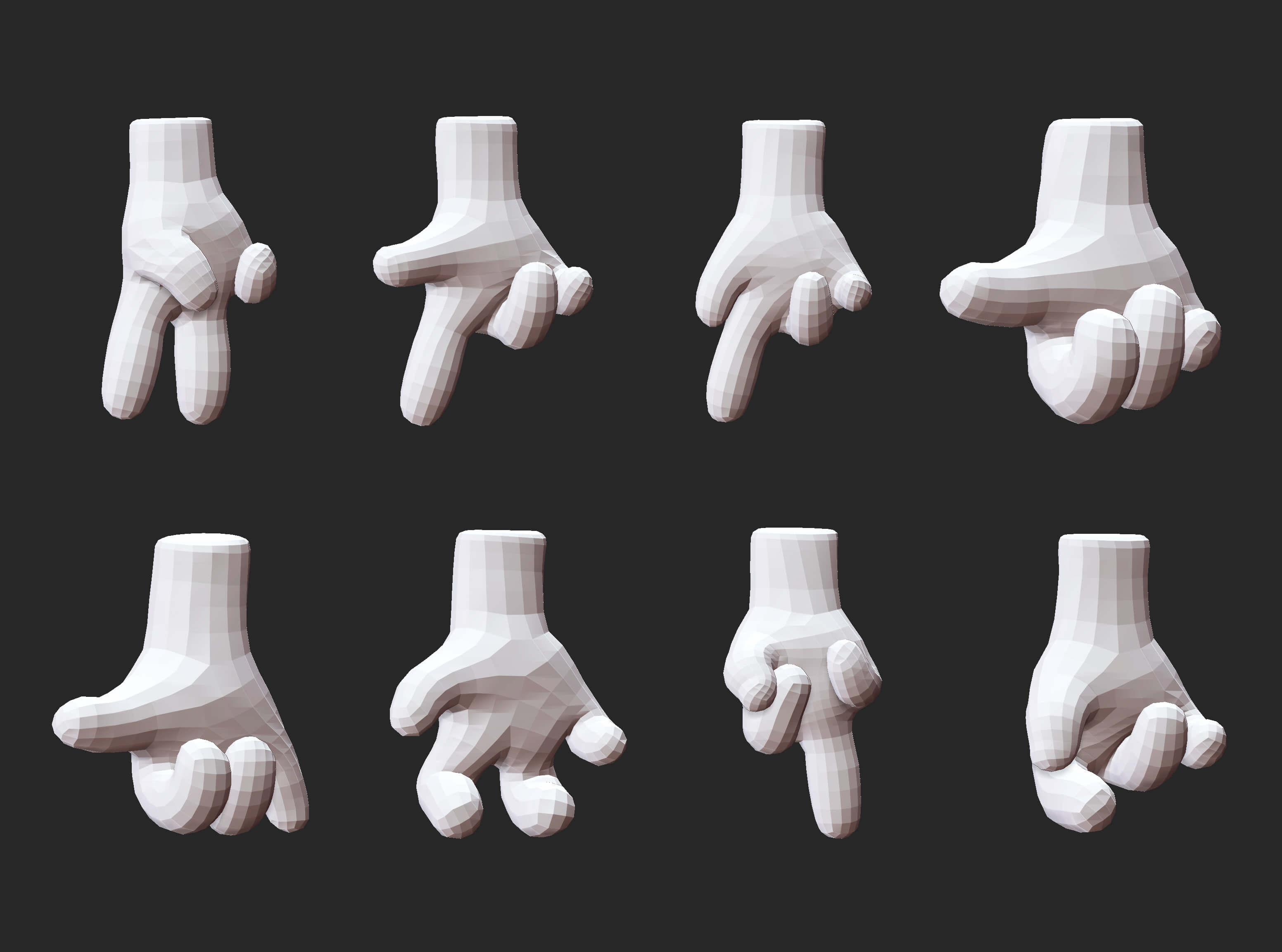 35 Low Poly Four Fingered Cartoon Hands and Gestures IMM Set - Brush or ...