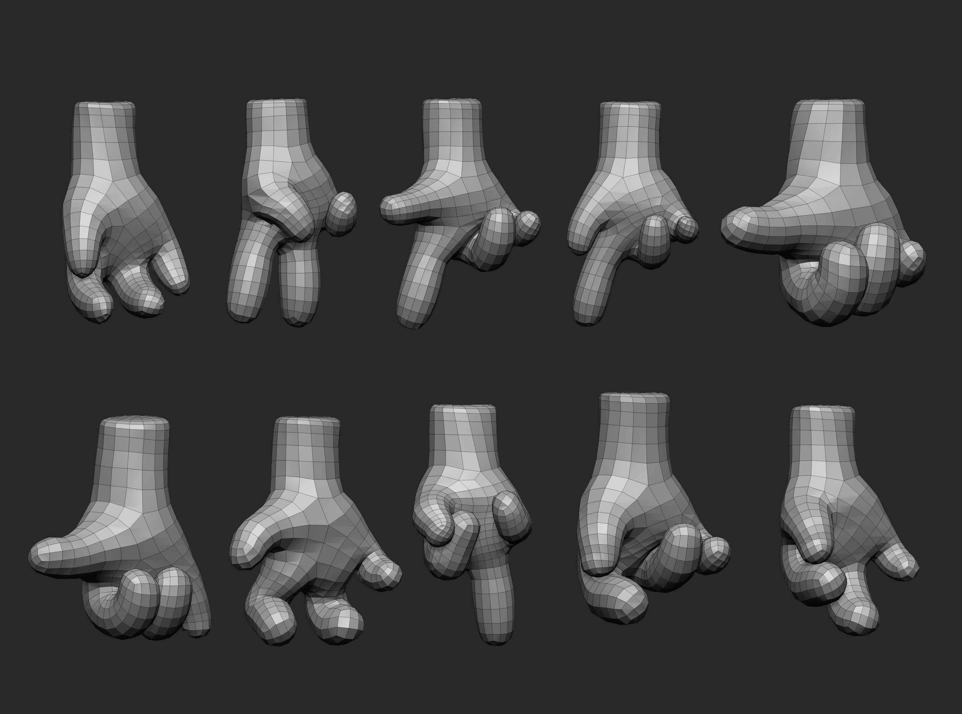 35 Low Poly Four Fingered Cartoon Hands and Gestures IMM Set - Brush or ...