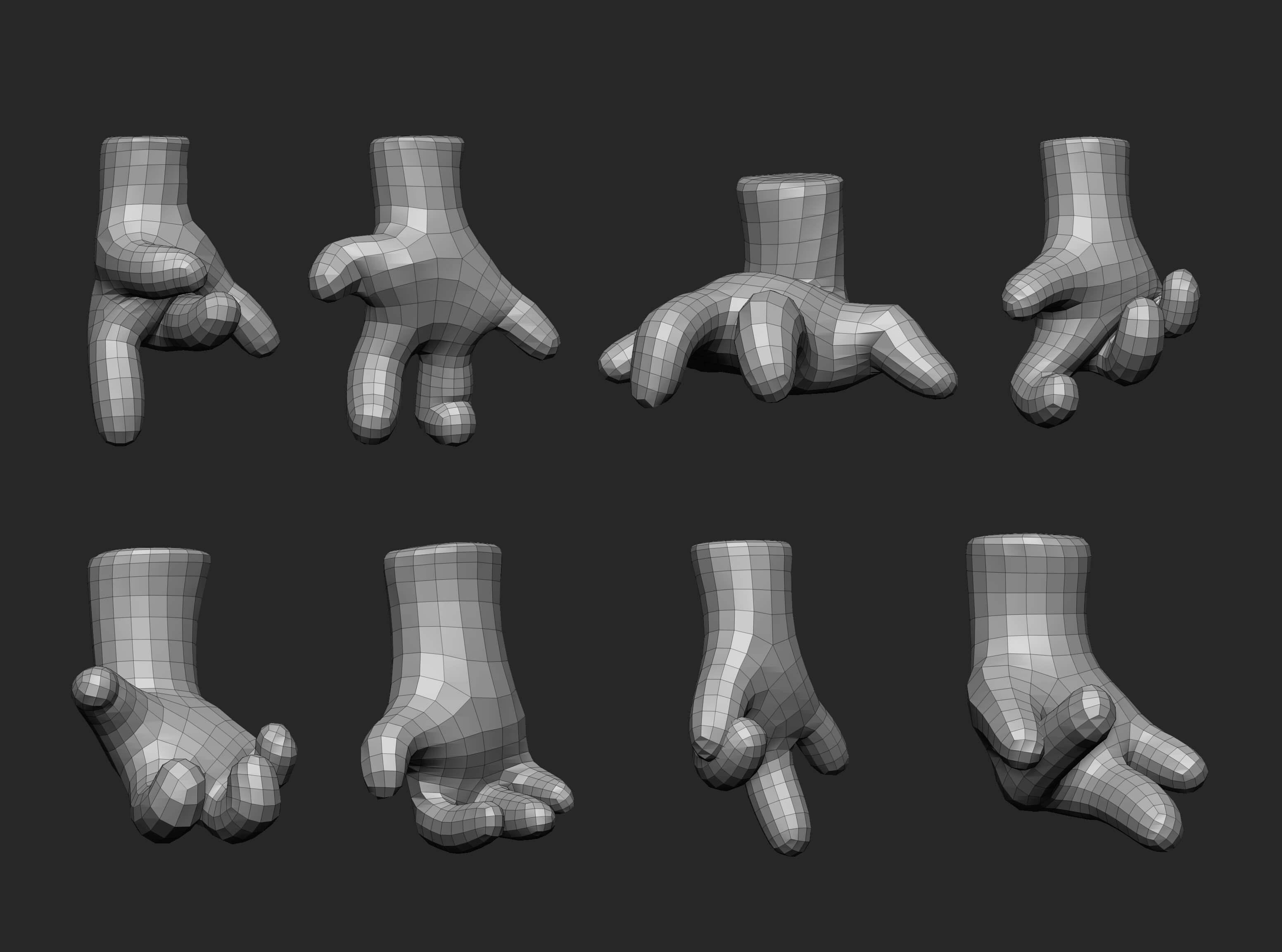 35 Low Poly Four Fingered Cartoon Hands and Gestures IMM Set - Brush or ...
