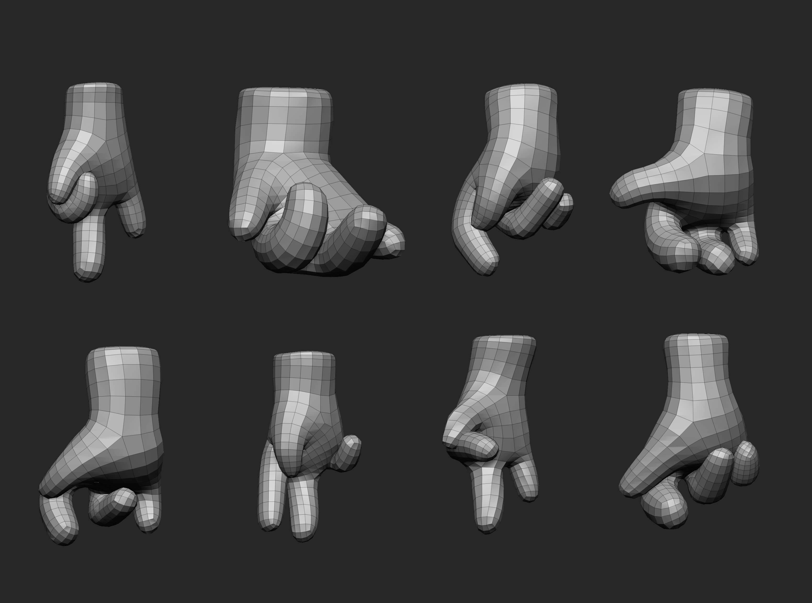 35 Low Poly Four Fingered Cartoon Hands and Gestures IMM Set - Brush or ...