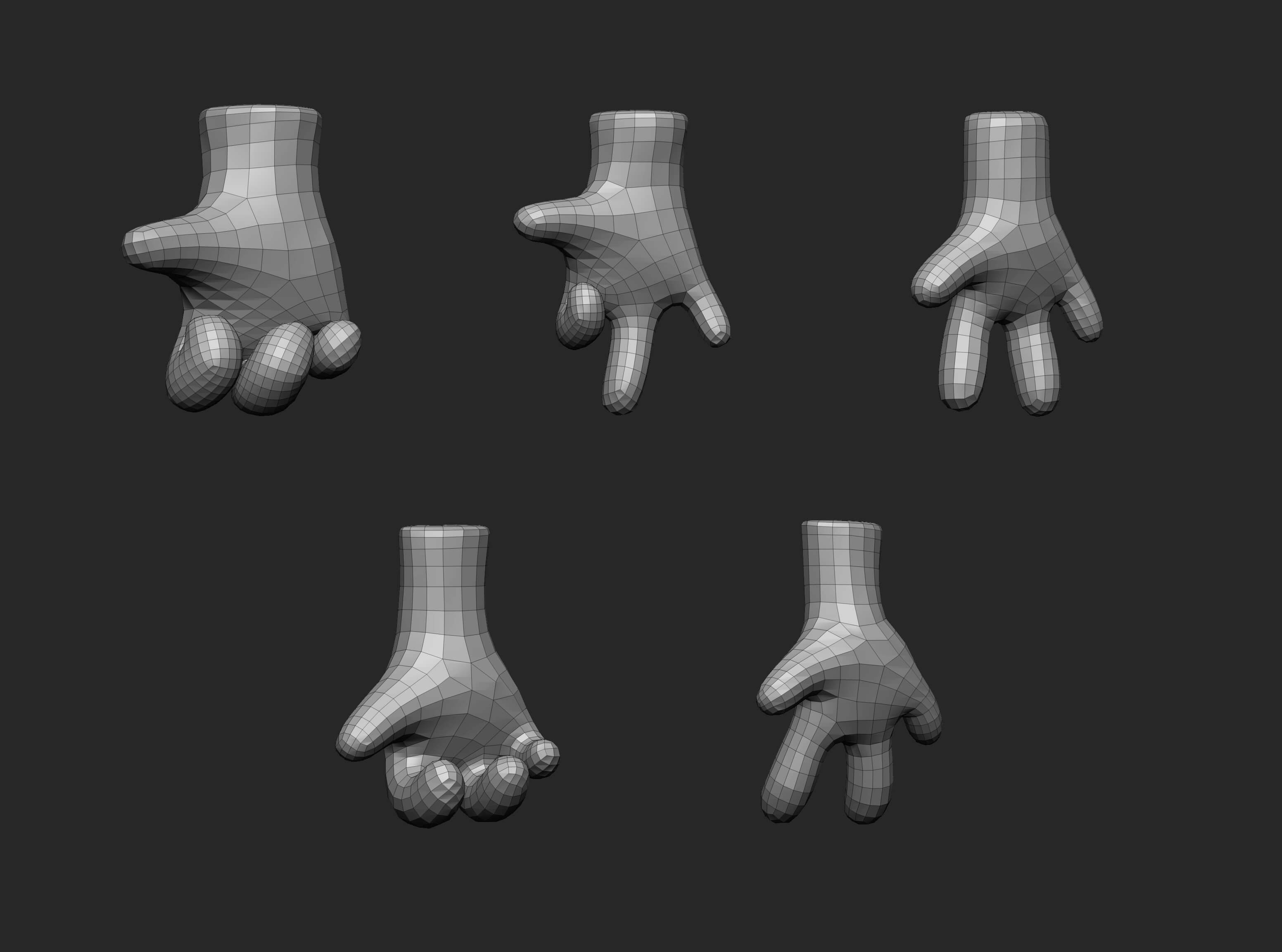 35 Low Poly Four Fingered Cartoon Hands and Gestures IMM Set - Brush or ...