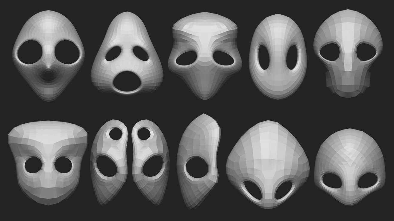 50 Low Poly Mask Shapes and Base Meshes IMM Set - Brush or Tool by ...