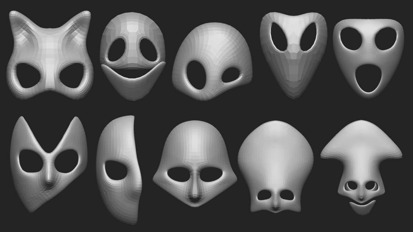 50 Low Poly Mask Shapes and Base Meshes IMM Set - Brush or Tool by ...