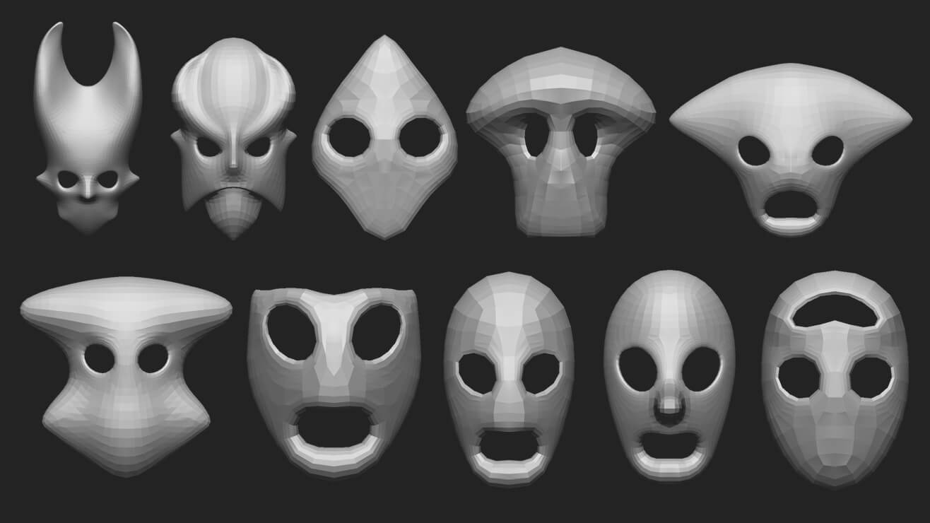 50 Low Poly Mask Shapes and Base Meshes IMM Set - Brush or Tool by ...