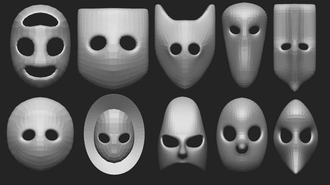 50 Low Poly Mask Shapes and Base Meshes IMM Set - Brush or Tool by ...