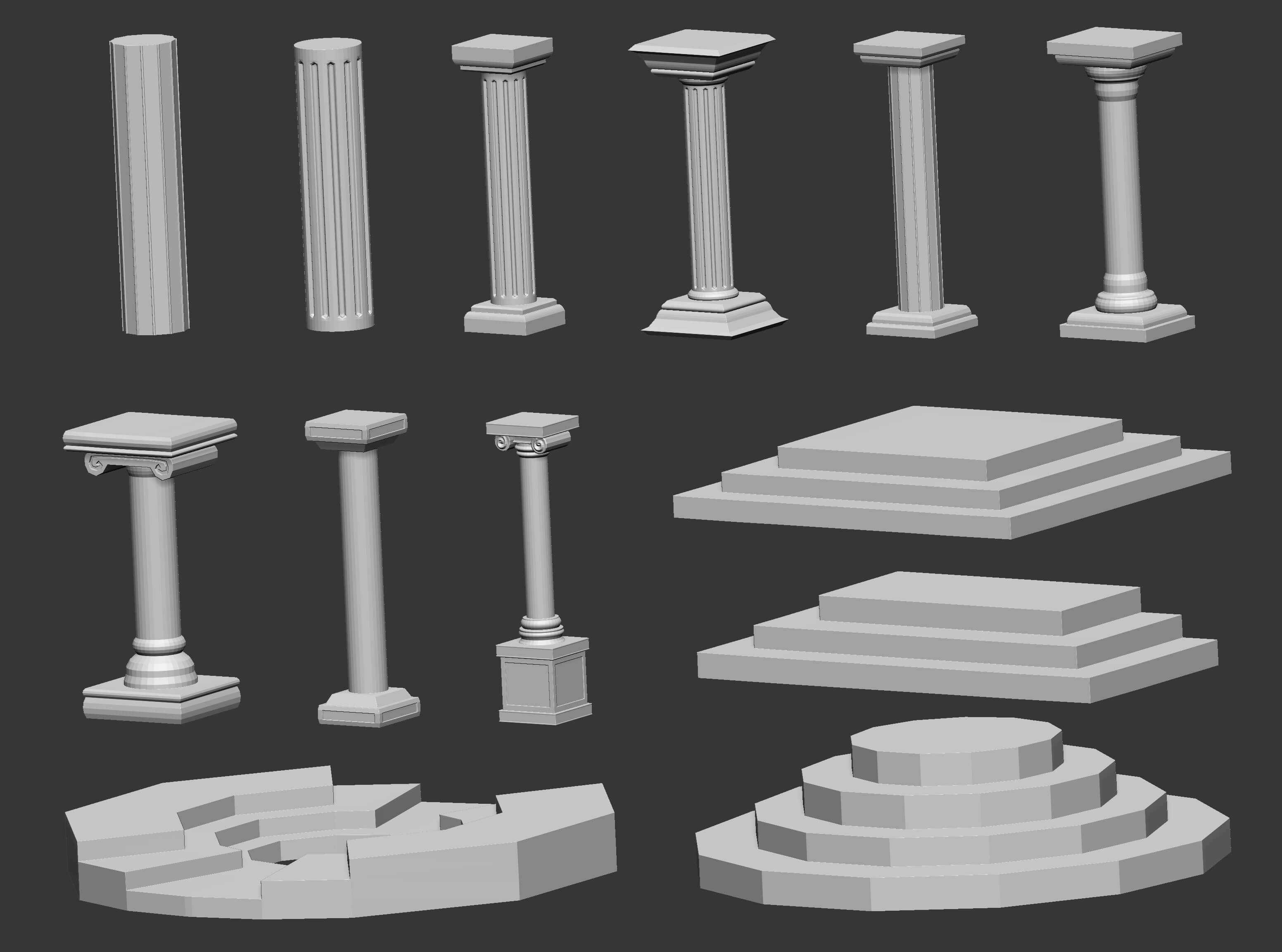 50 Low Poly Statue Pedestal and Podium Base Mesh IMM Set - Brush or ...