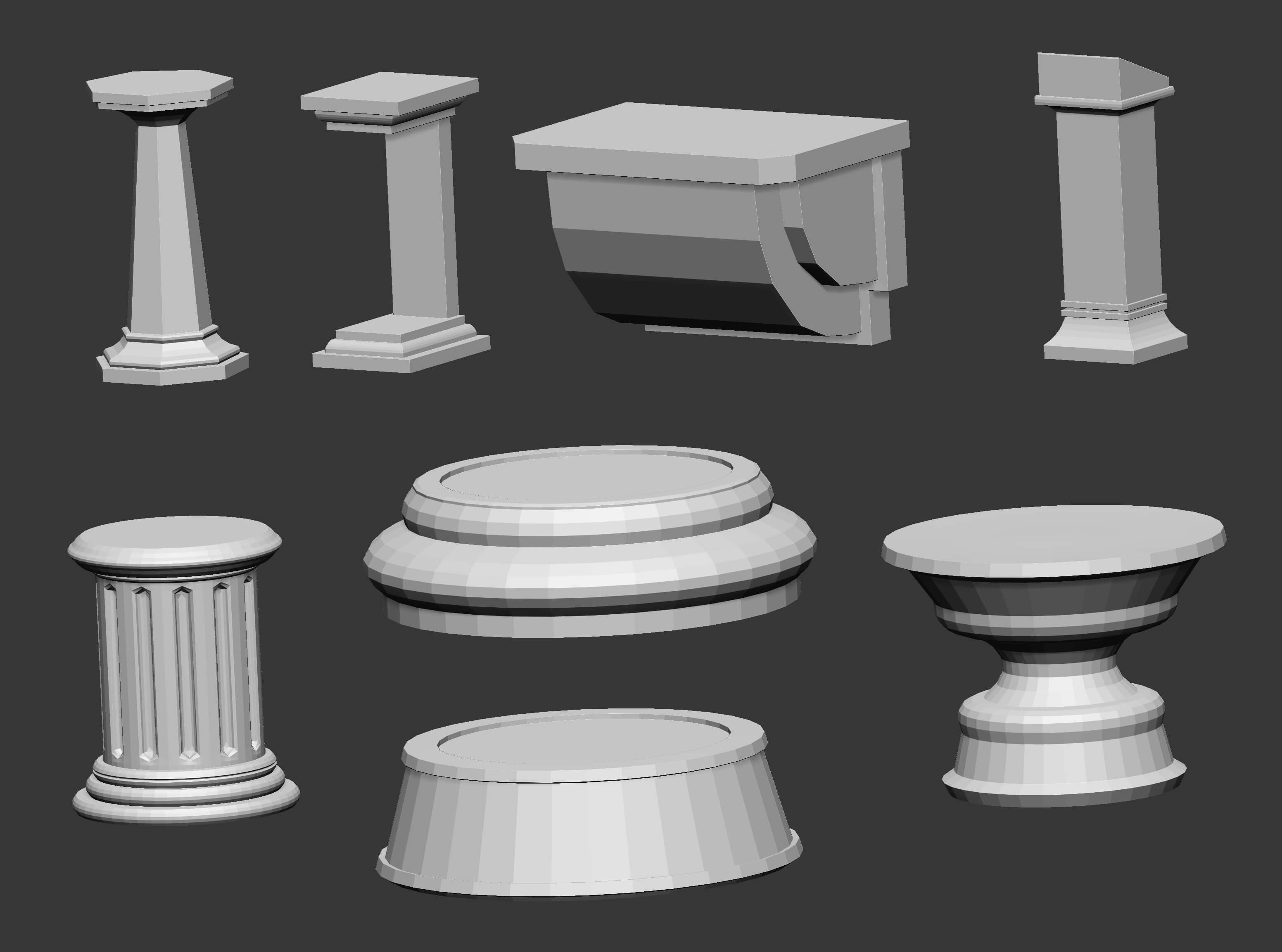 50 Low Poly Statue Pedestal and Podium Base Mesh IMM Set - Brush or ...