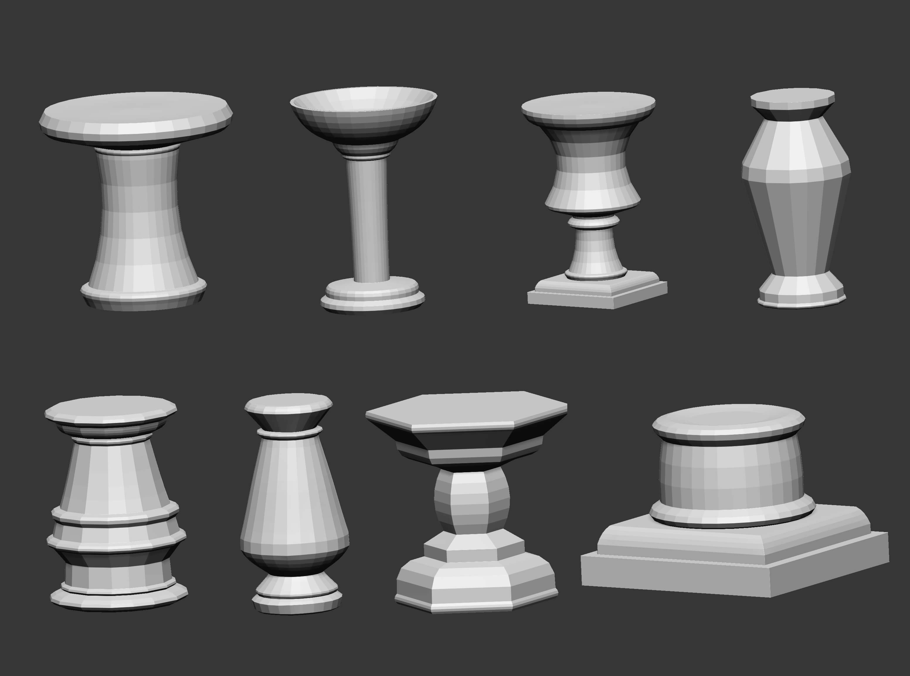 50 Low Poly Statue Pedestal and Podium Base Mesh IMM Set - Brush or ...