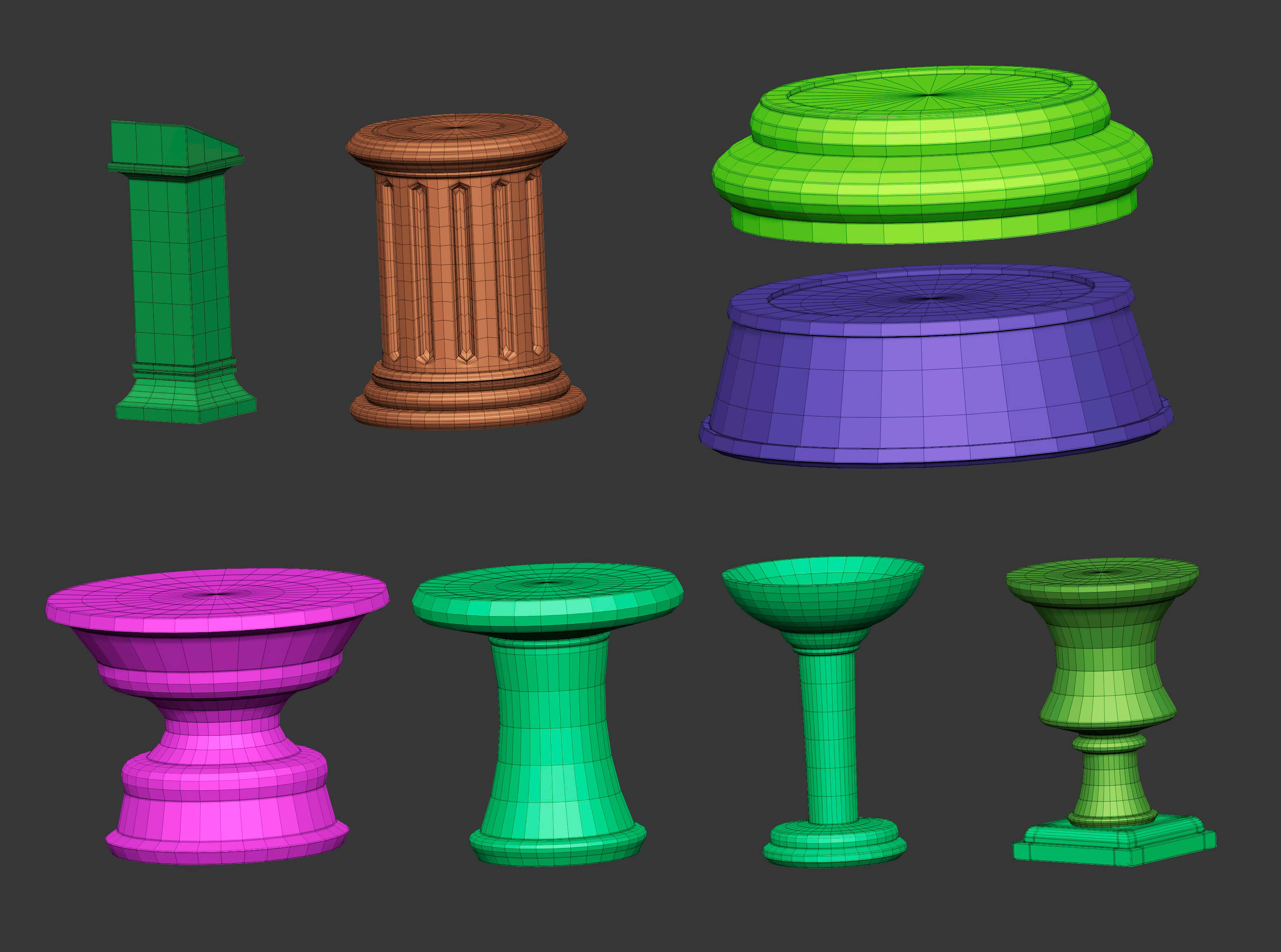 50 Low Poly Statue Pedestal and Podium Base Mesh IMM Set - Brush or ...