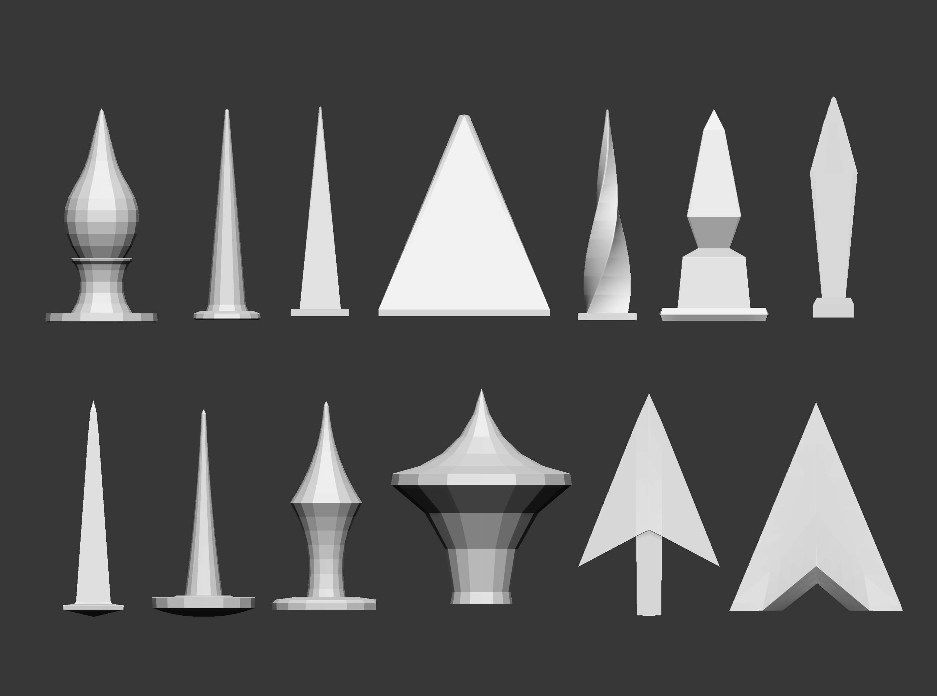 50 Low Poly Studs and Spikes Base Mesh Shapes IMM Set - Brush or Tool ...
