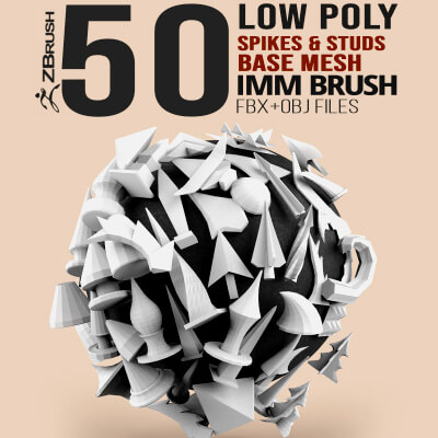 50 Low Poly Studs and Spikes Base Mesh Shapes IMM Set - Brush or Tool ...