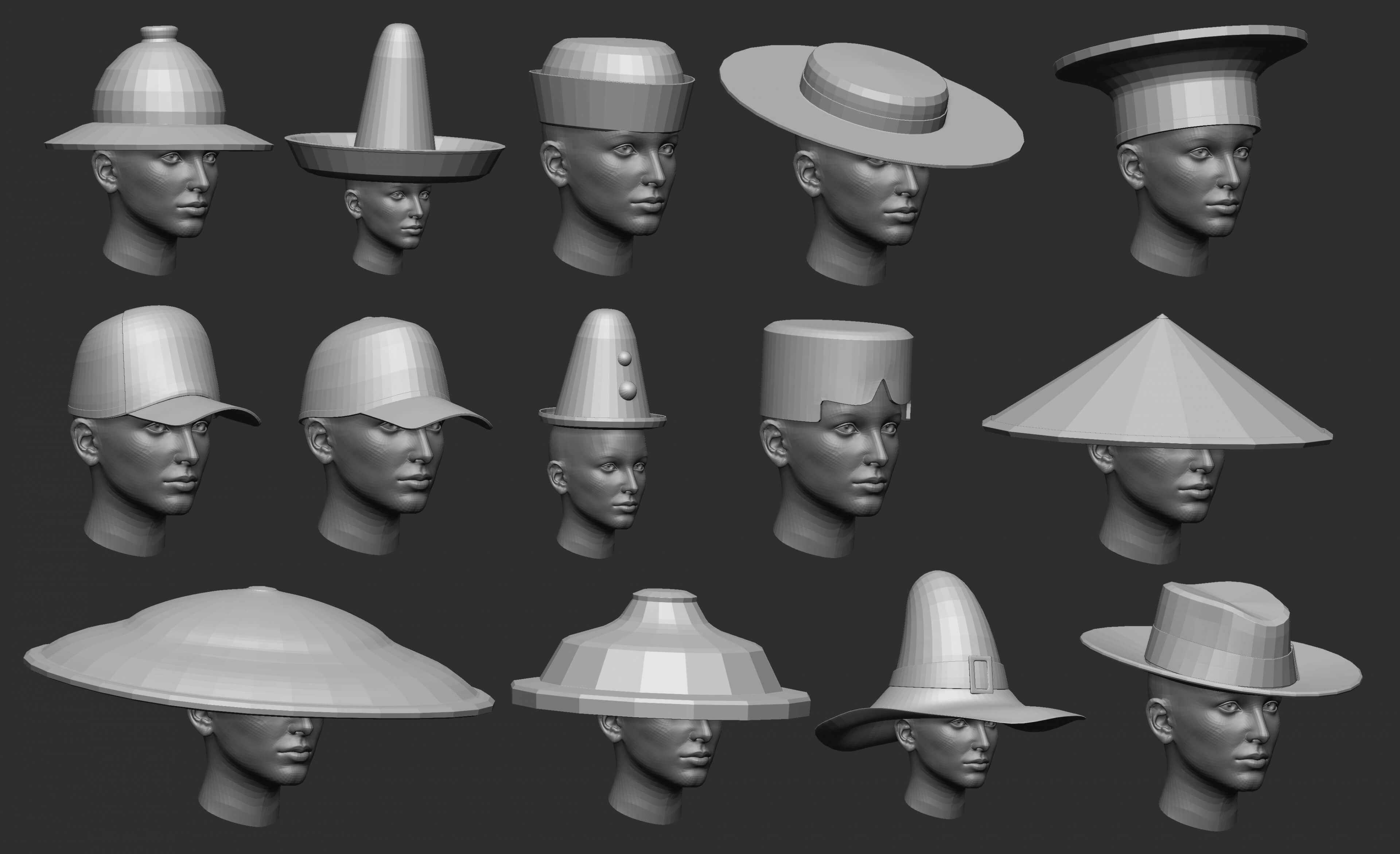 60 Low Poly Hat and Headwear Base Mesh Shapes IMM - Brush or Tool by ...