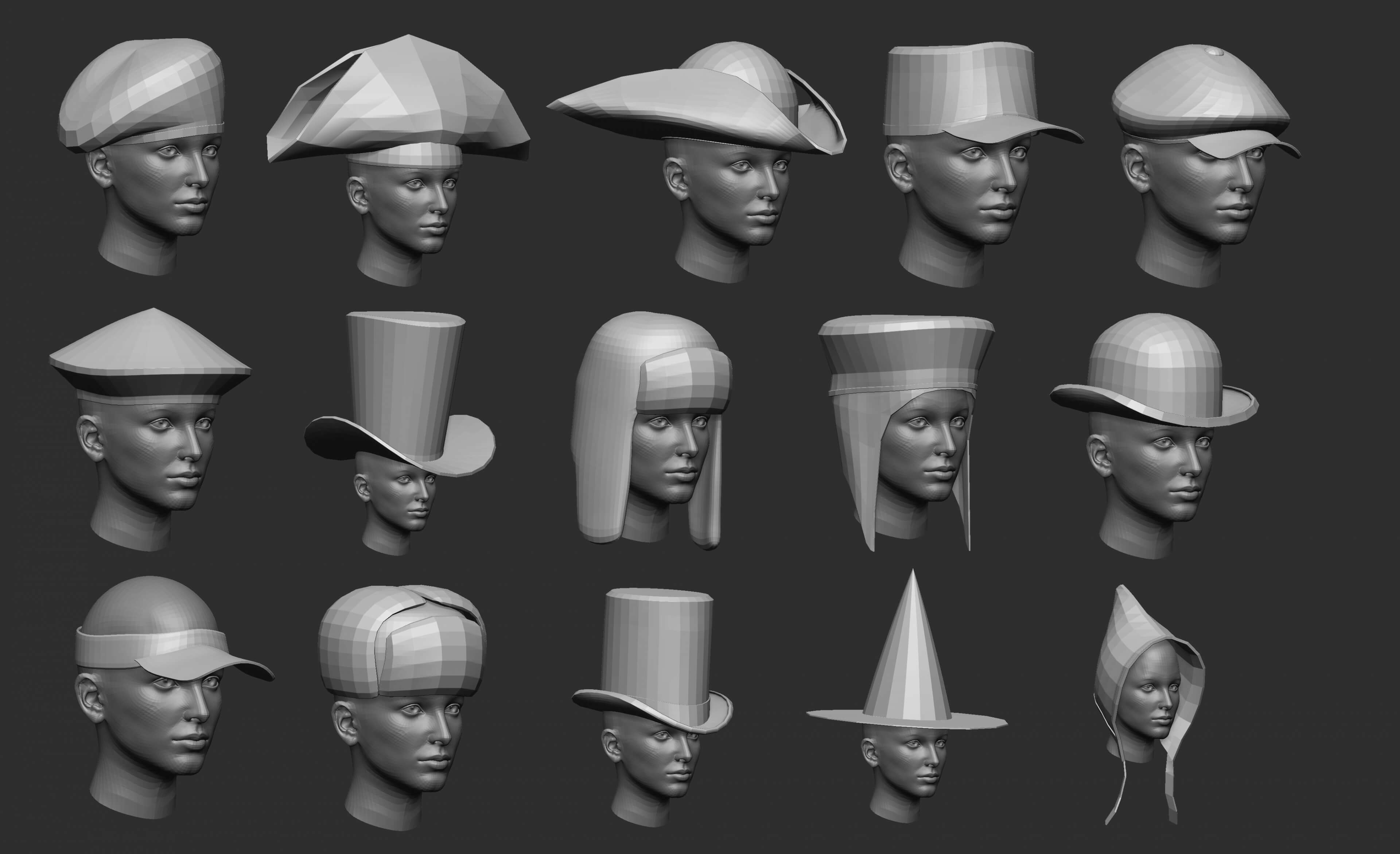 60 Low Poly Hat and Headwear Base Mesh Shapes IMM - Brush or Tool by ...