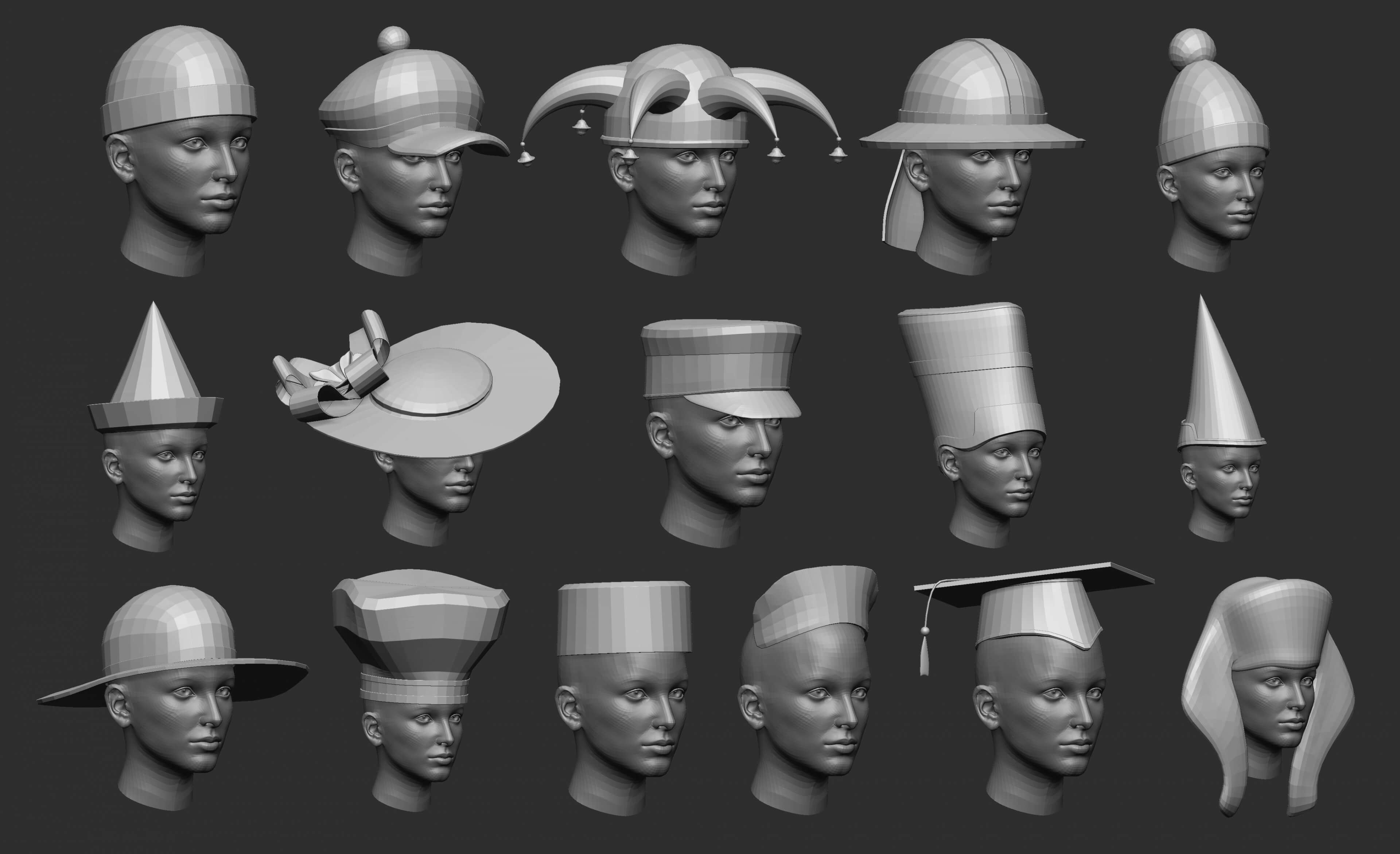 60 Low Poly Hat and Headwear Base Mesh Shapes IMM - Brush or Tool by ...