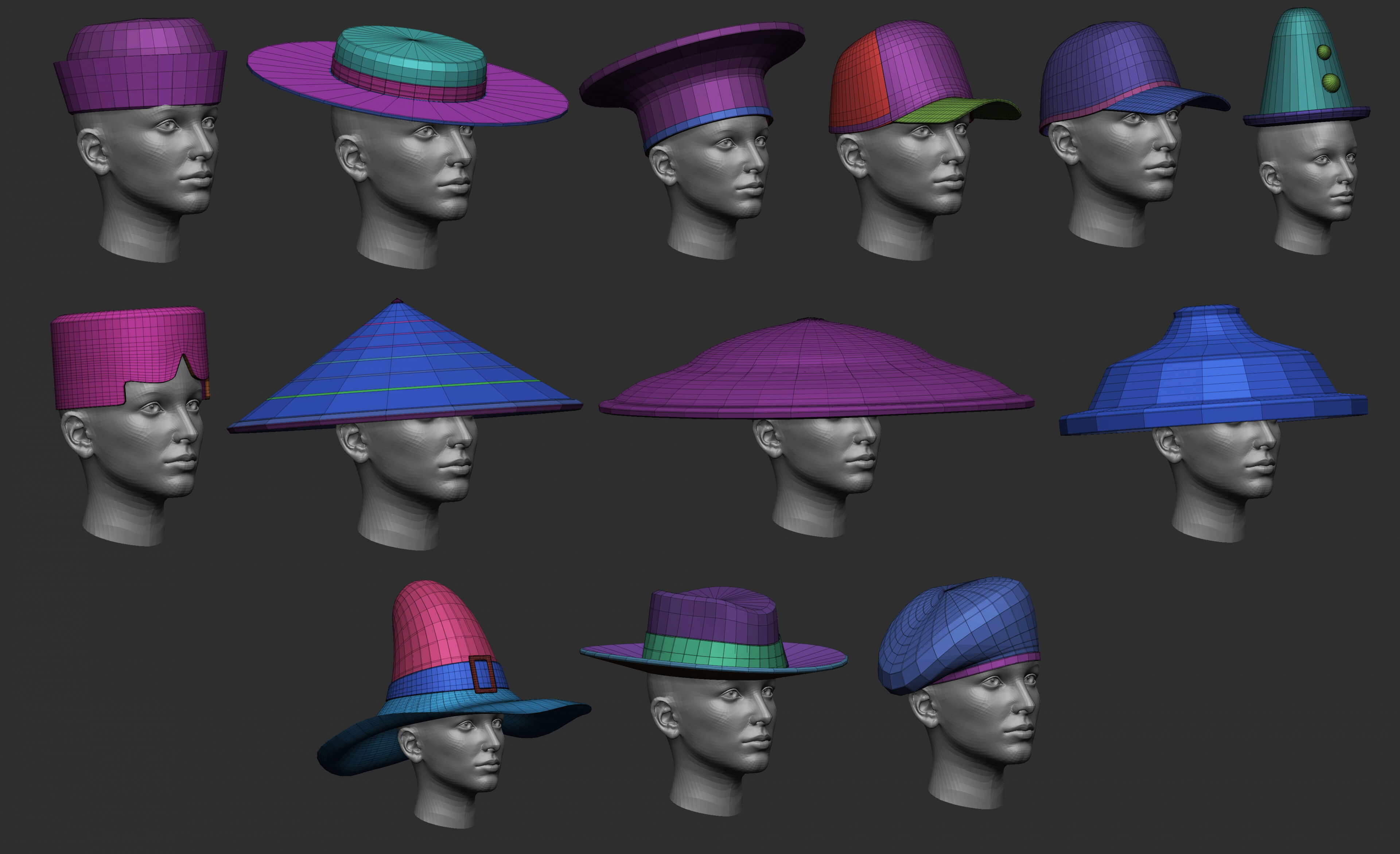 60 Low Poly Hat and Headwear Base Mesh Shapes IMM - Brush or Tool by ...