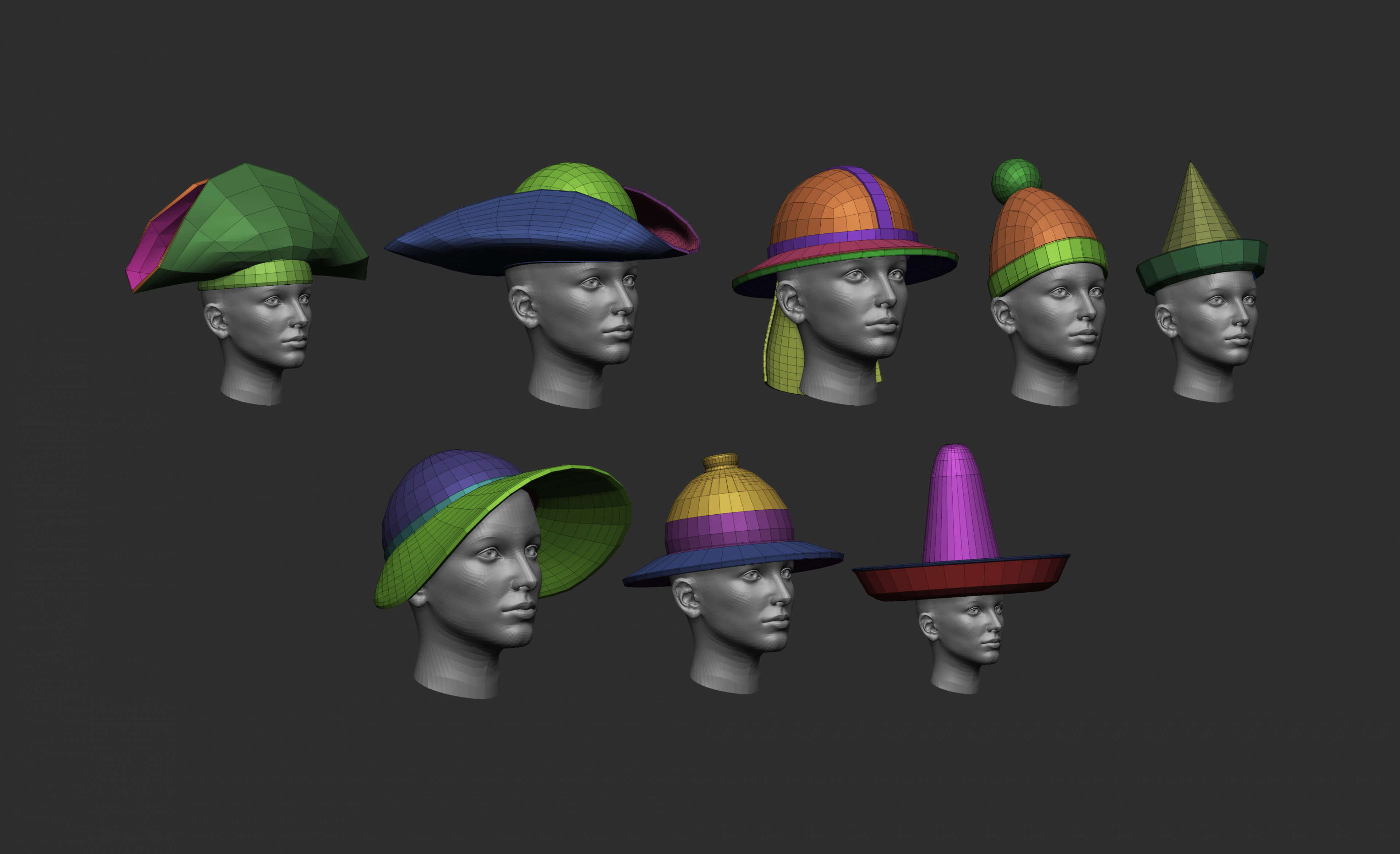 60 Low Poly Hat and Headwear Base Mesh Shapes IMM - Brush or Tool by ...