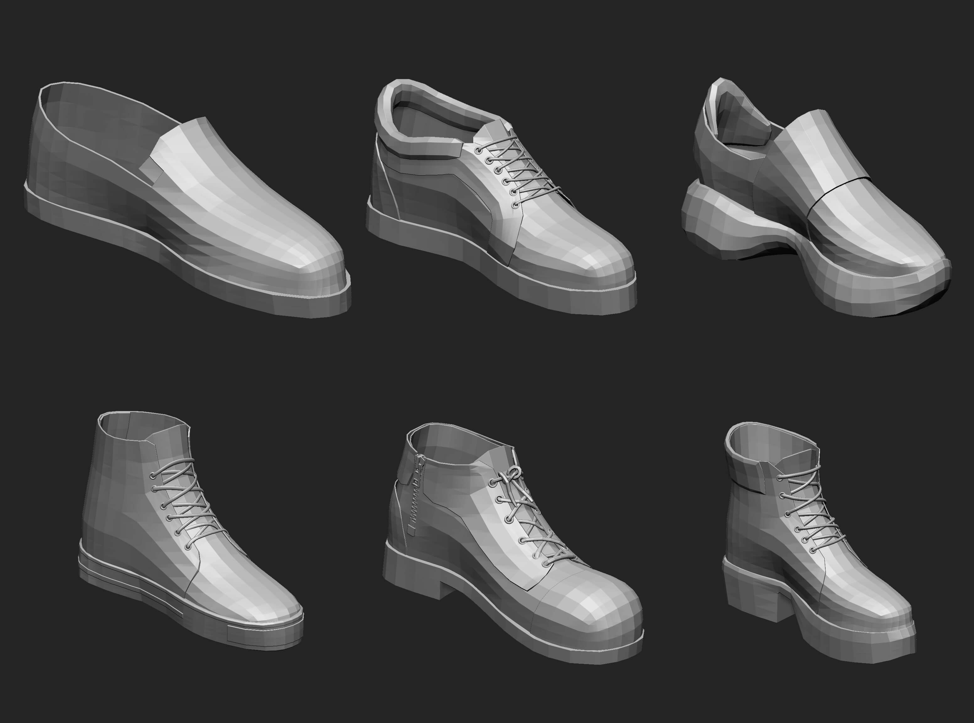 65 Low Poly Shoe Footwear Base Mesh and Parts IMM Set - Brush or Tool ...
