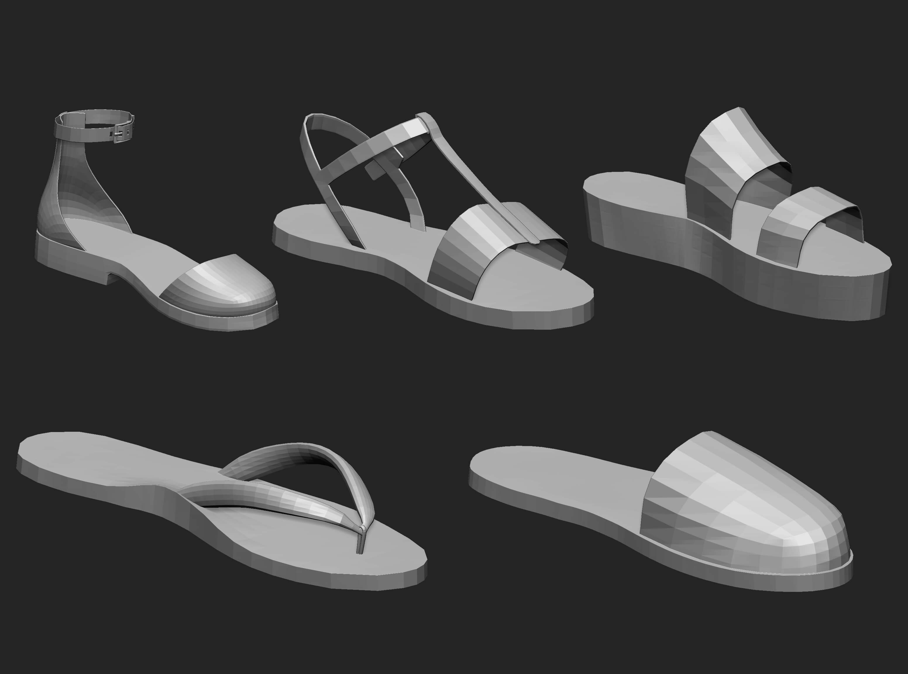 65 Low Poly Shoe Footwear Base Mesh and Parts IMM Set - Brush or Tool ...