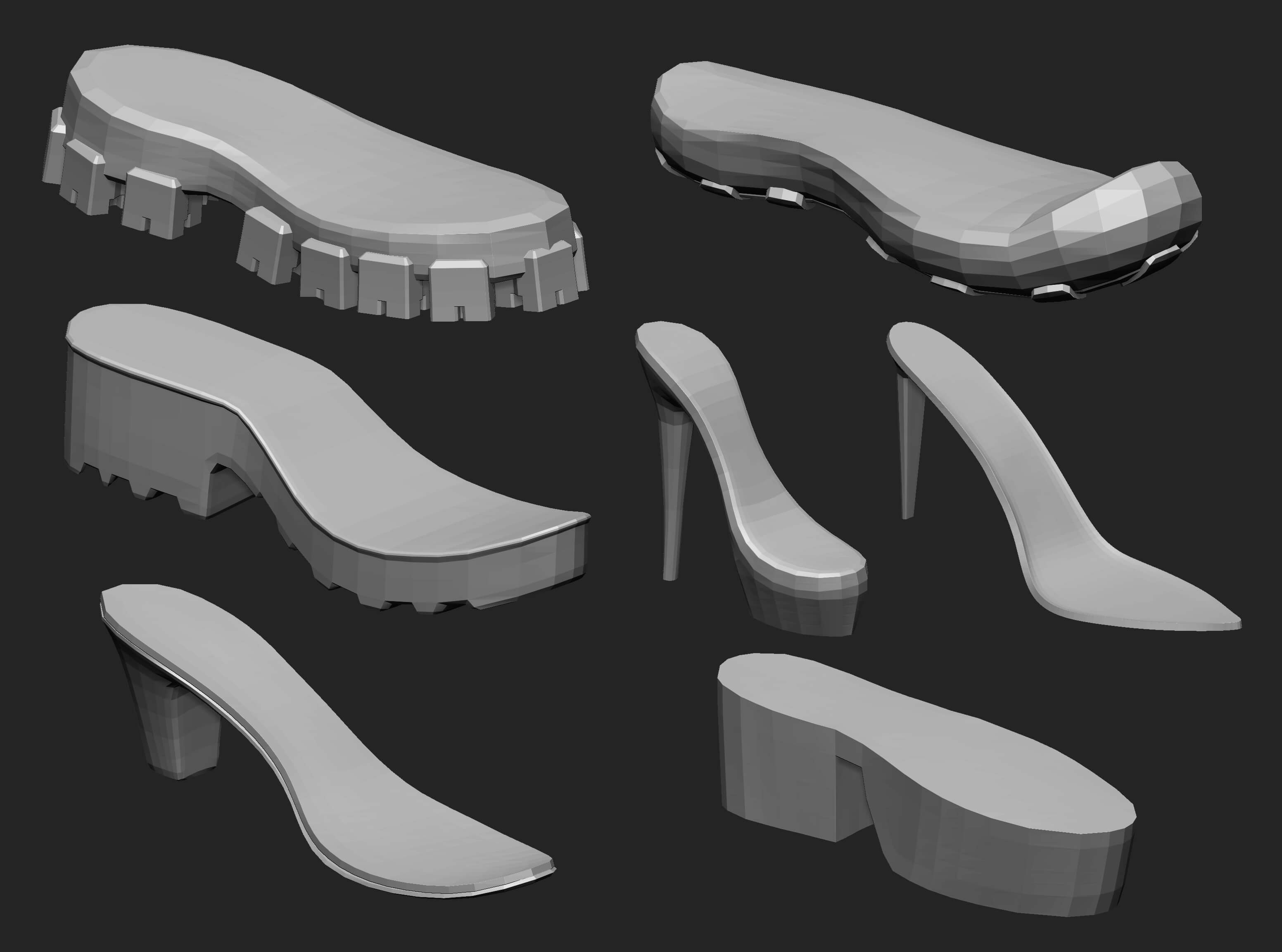 65 Low Poly Shoe Footwear Base Mesh and Parts IMM Set - Brush or Tool ...