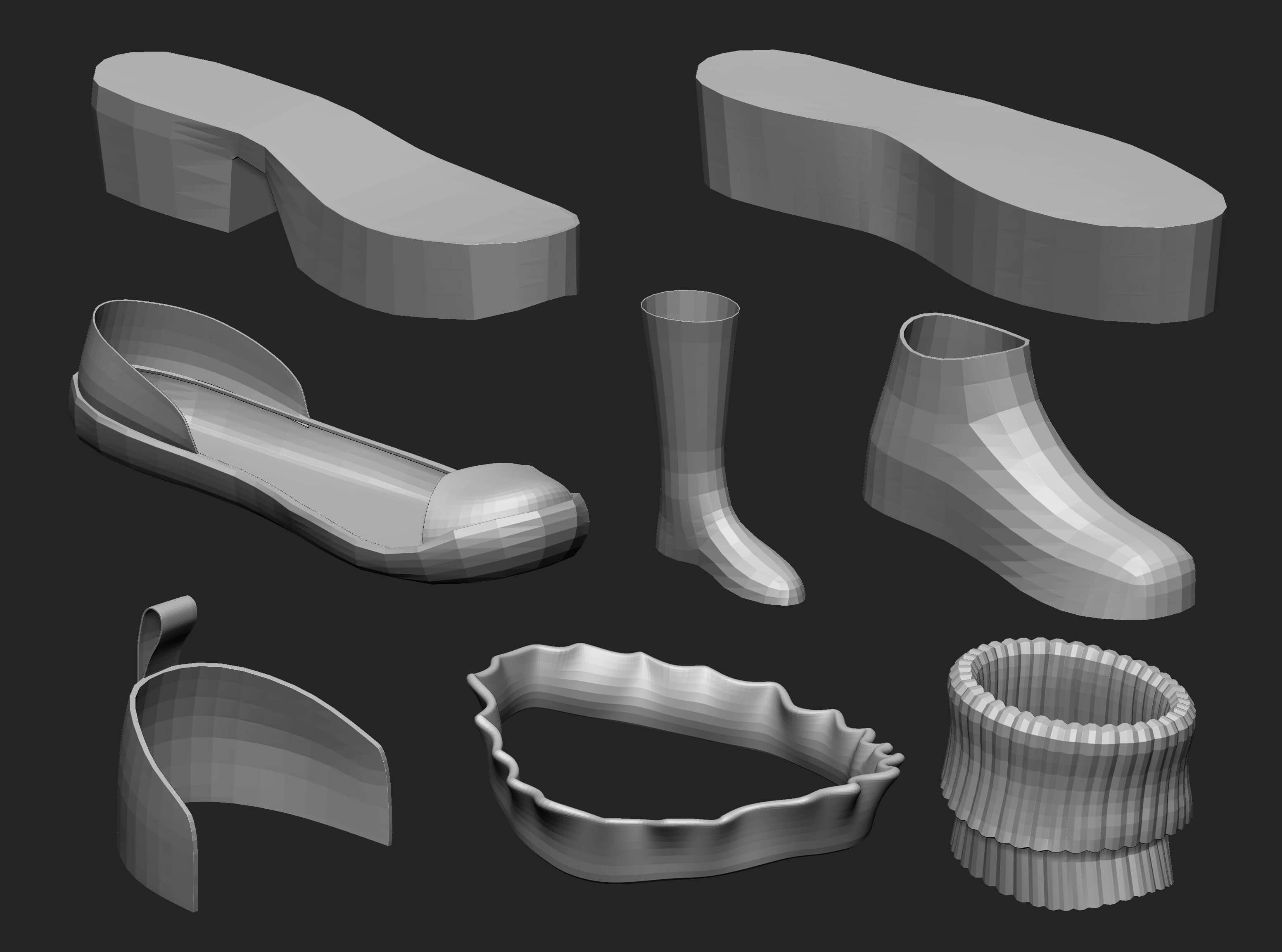 65 Low Poly Shoe Footwear Base Mesh and Parts IMM Set - Brush or Tool ...