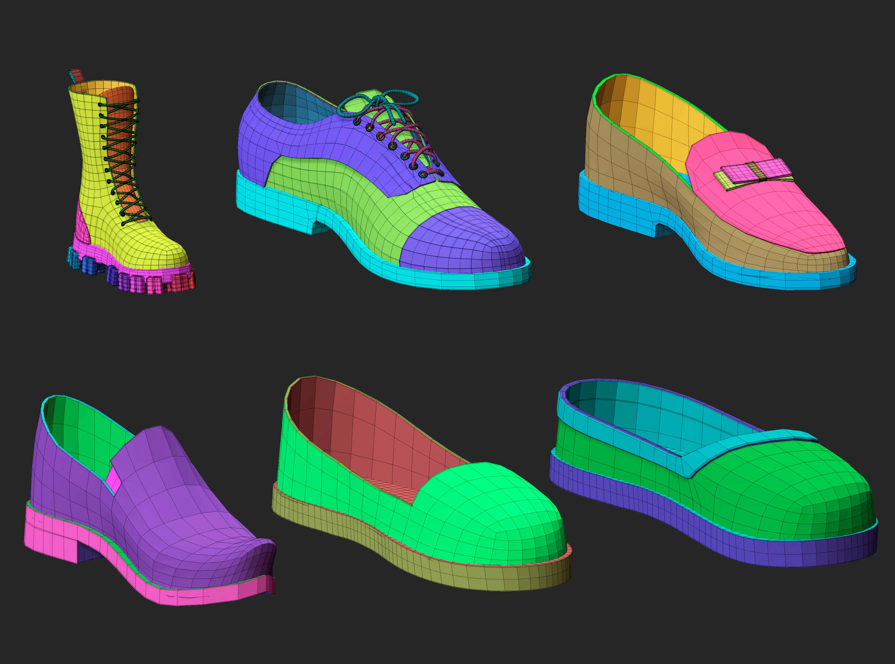 65 Low Poly Shoe Footwear Base Mesh and Parts IMM Set - Brush or Tool ...