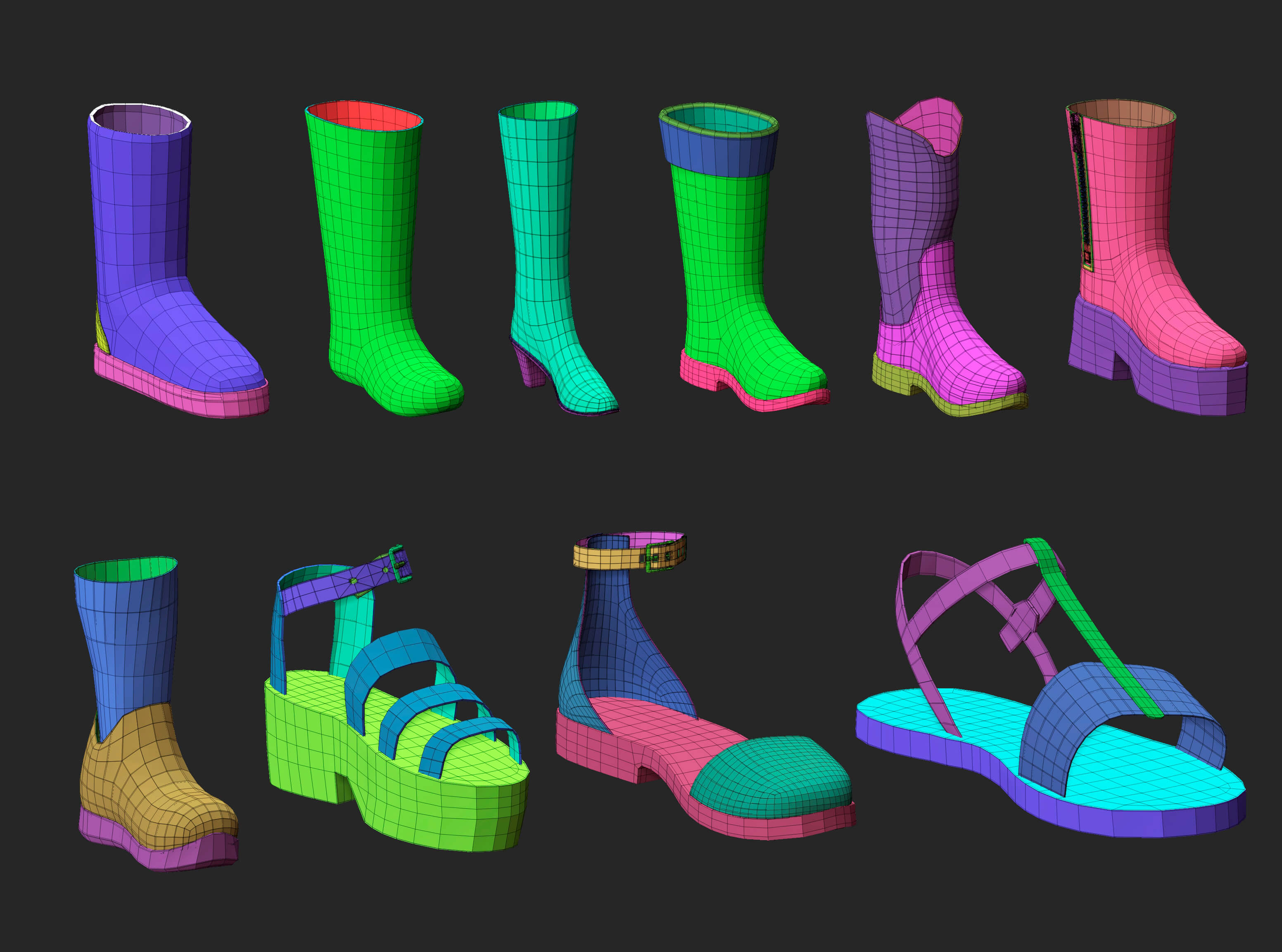 65 Low Poly Shoe Footwear Base Mesh and Parts IMM Set - Brush or Tool ...