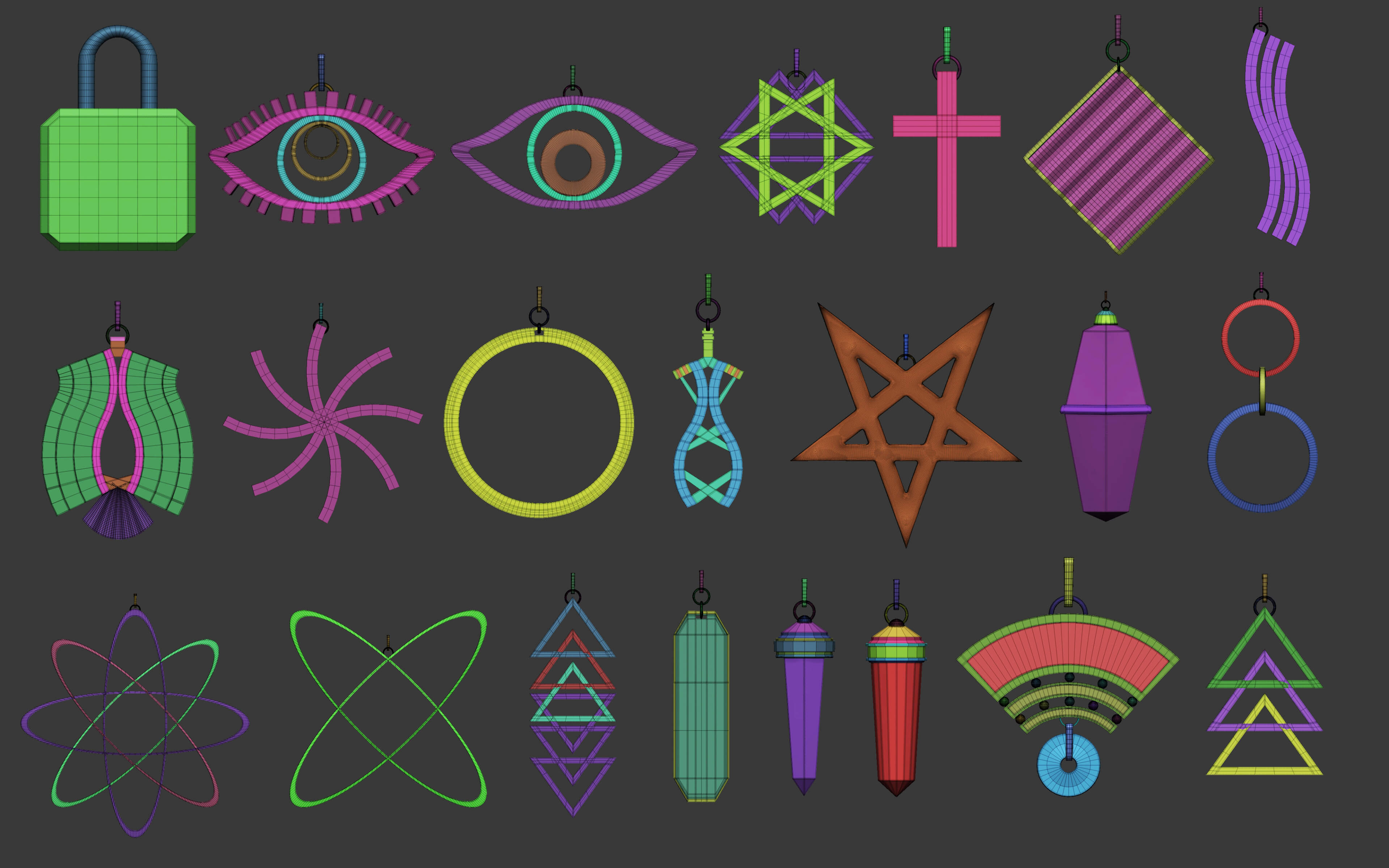 70 Low Poly Jewelery Pendant Shapes and Forms IMM Set - Brush or Tool ...