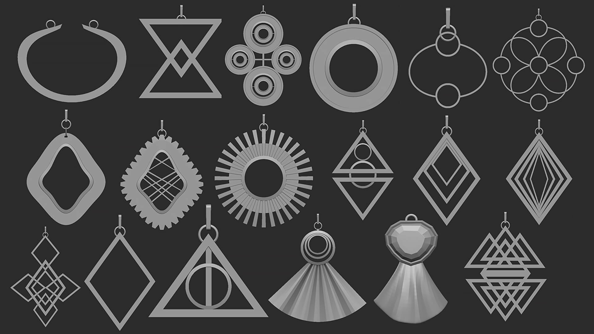 70 Low Poly Jewelery Pendant Shapes and Forms IMM Set - Brush or Tool ...
