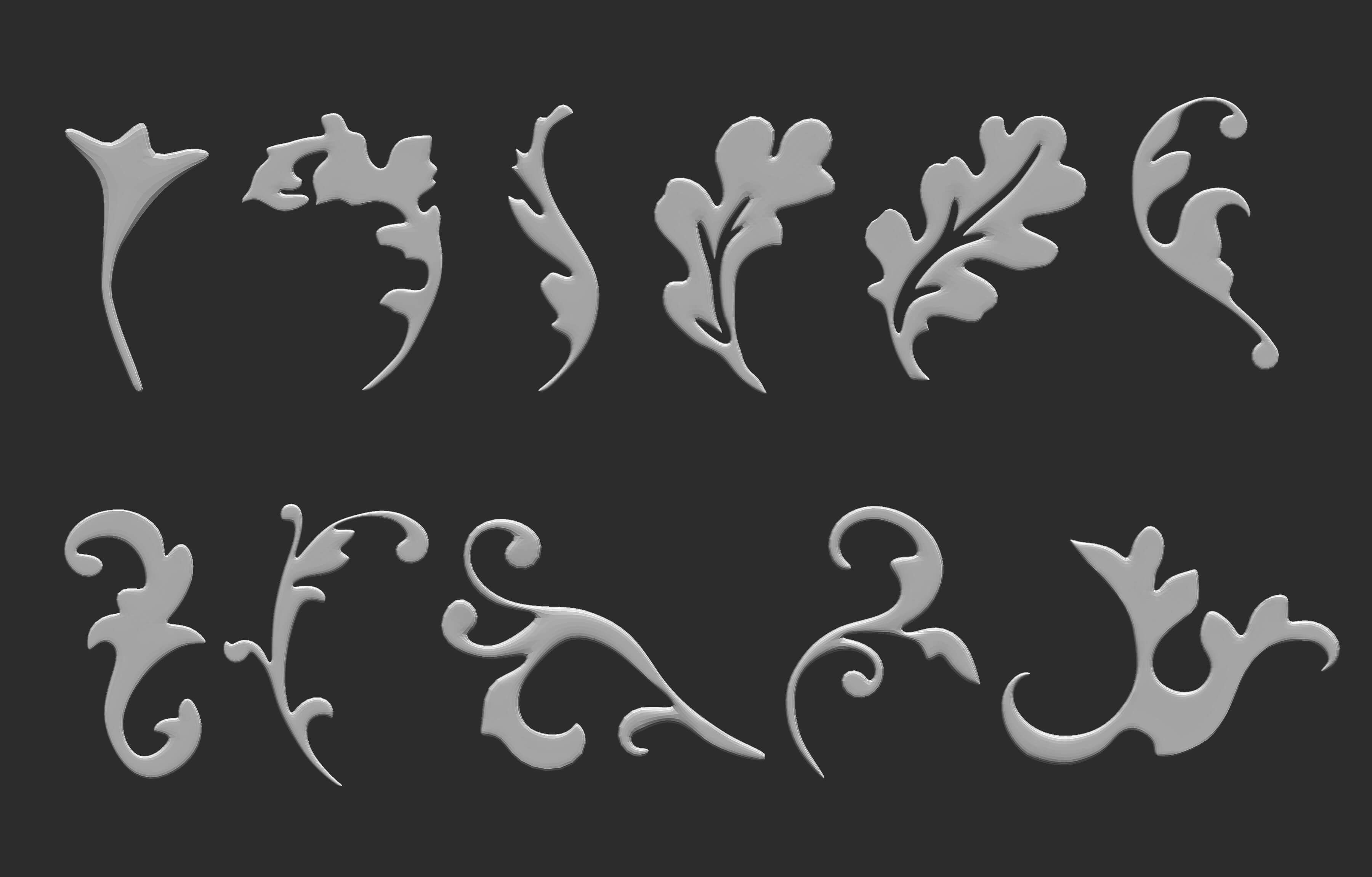 85 Mid Poly Carved Baroque Floral Ornament Decals IMM Set - Brush or ...