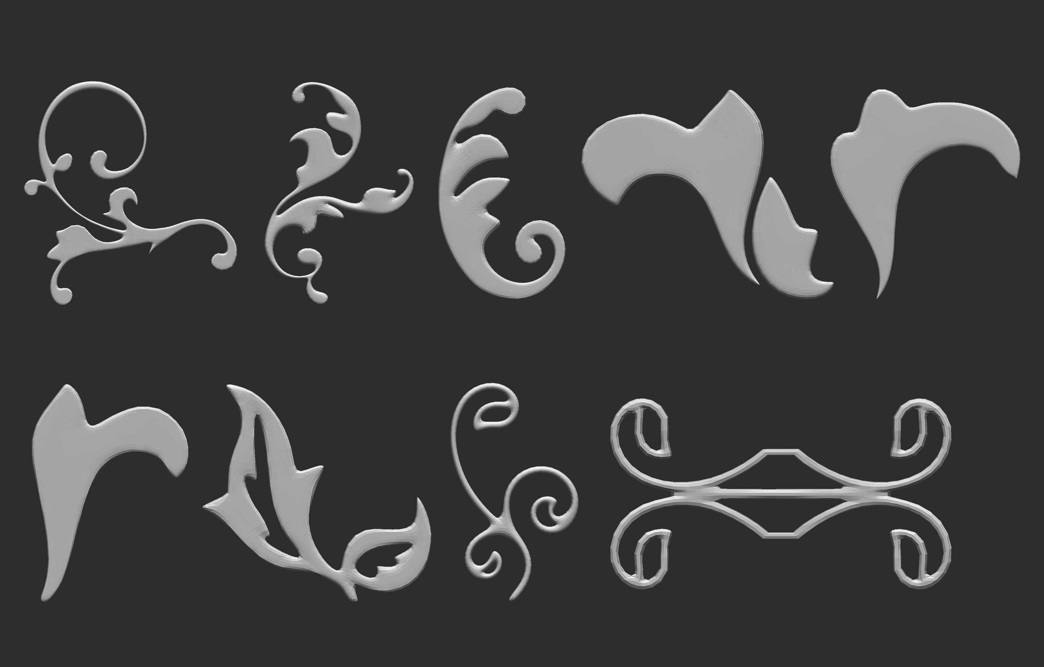 85 Mid Poly Carved Baroque Floral Ornament Decals IMM Set - Brush or ...