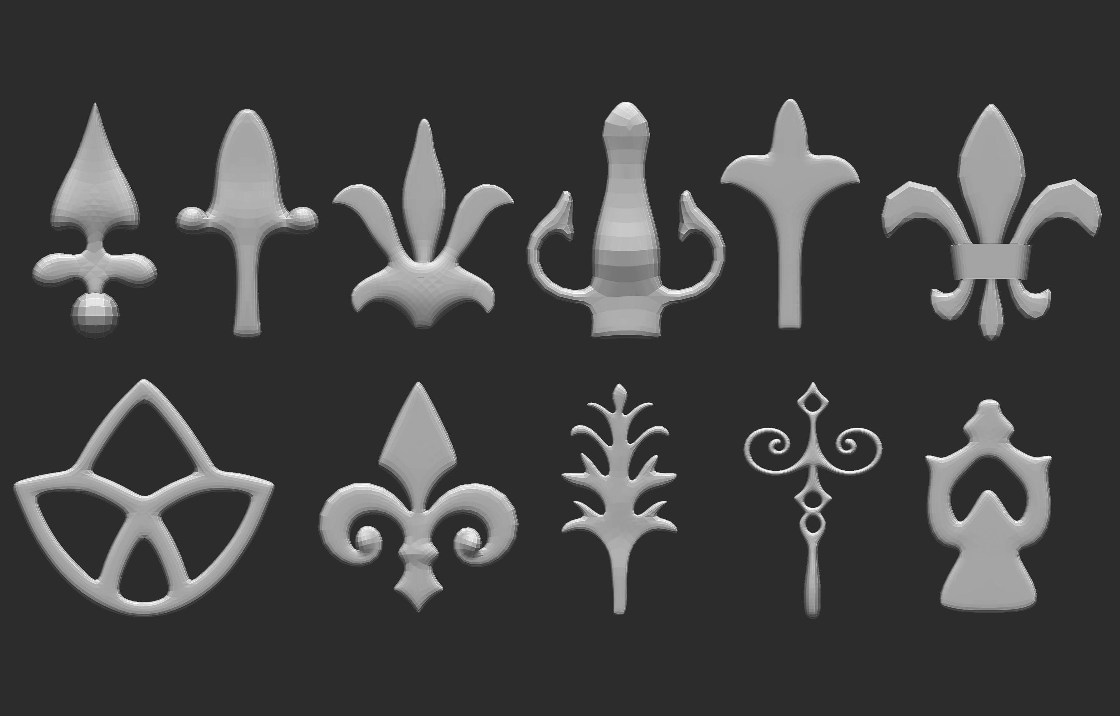 85 Mid Poly Carved Baroque Floral Ornament Decals IMM Set - Brush or ...