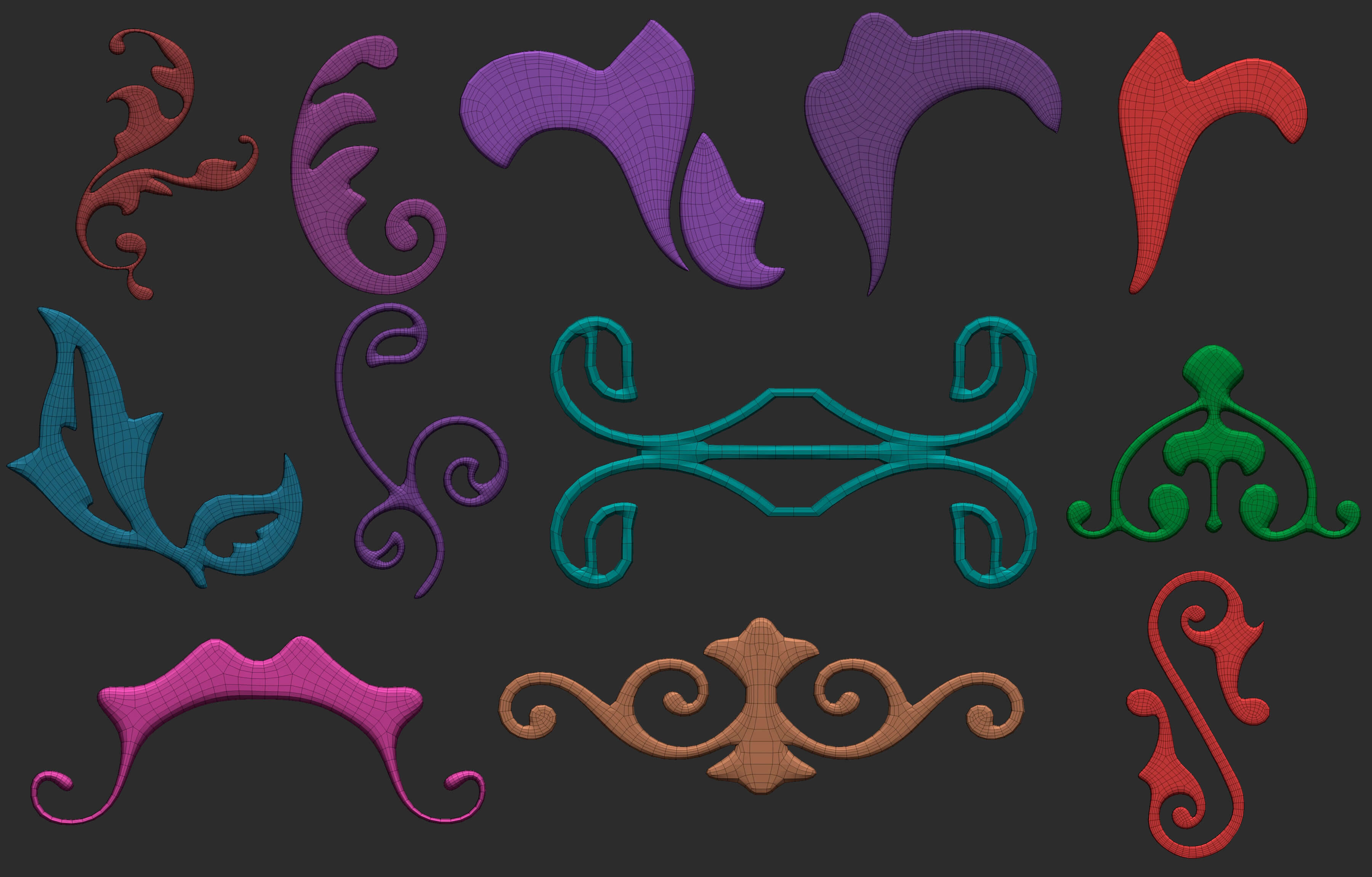 85 Mid Poly Carved Baroque Floral Ornament Decals IMM Set - Brush or ...
