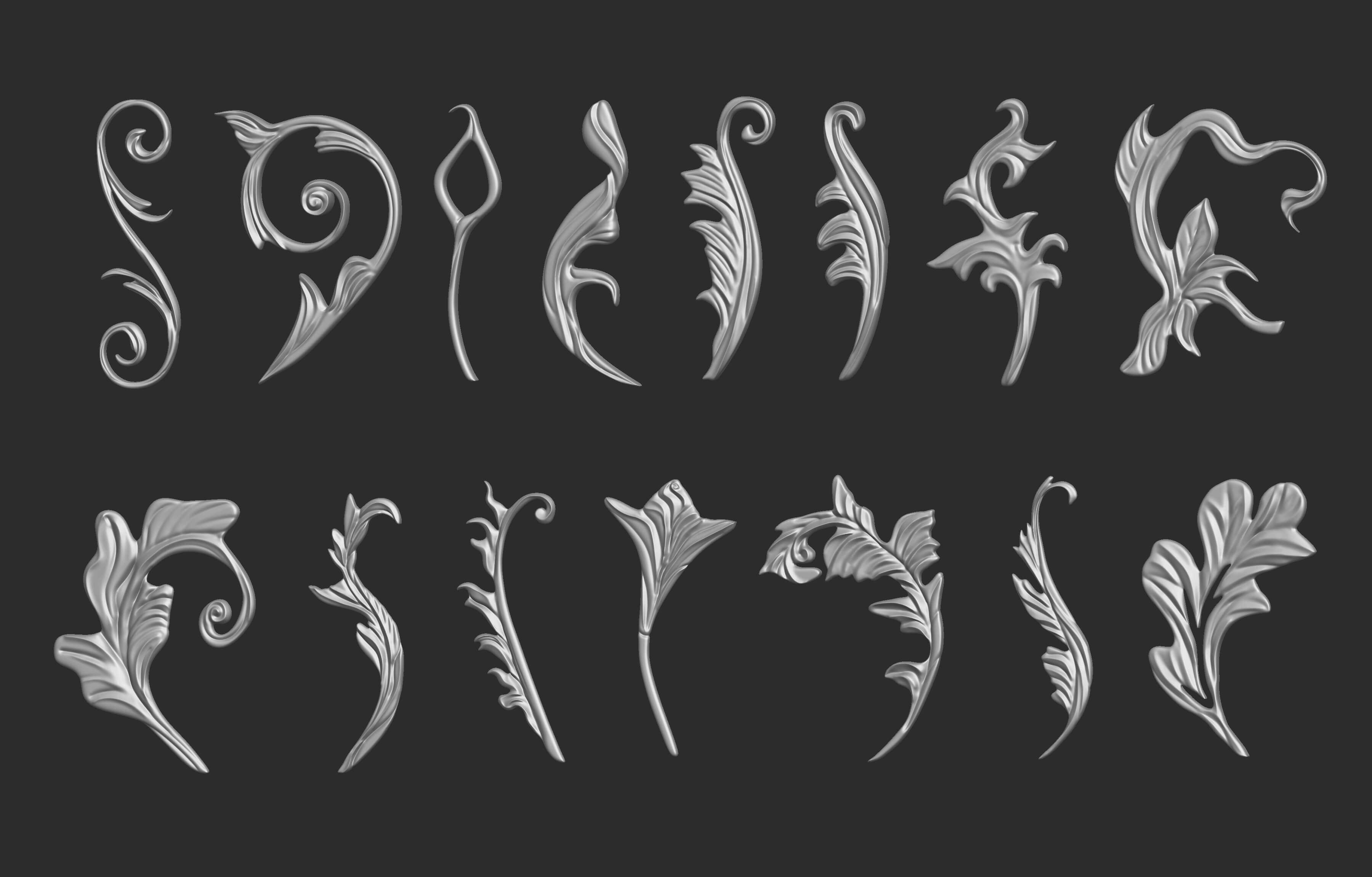 85 Mid Poly Carved Baroque Floral Ornament Decals IMM Set - Brush or ...