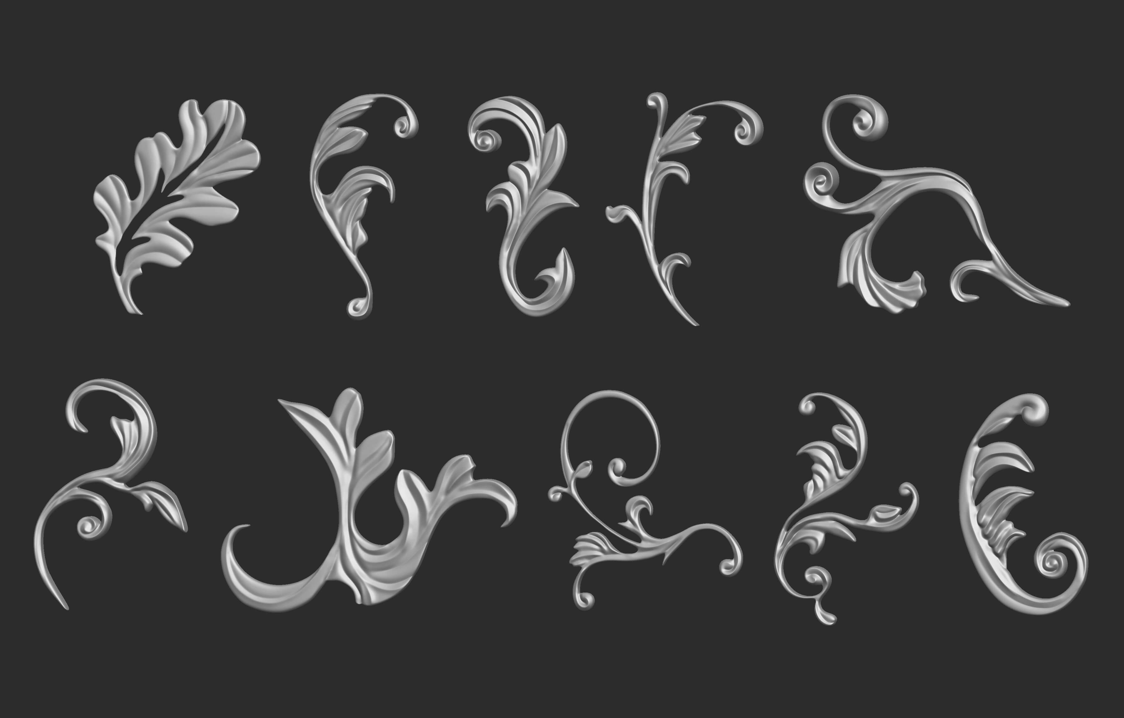 85 Mid Poly Carved Baroque Floral Ornament Decals IMM Set - Brush or ...