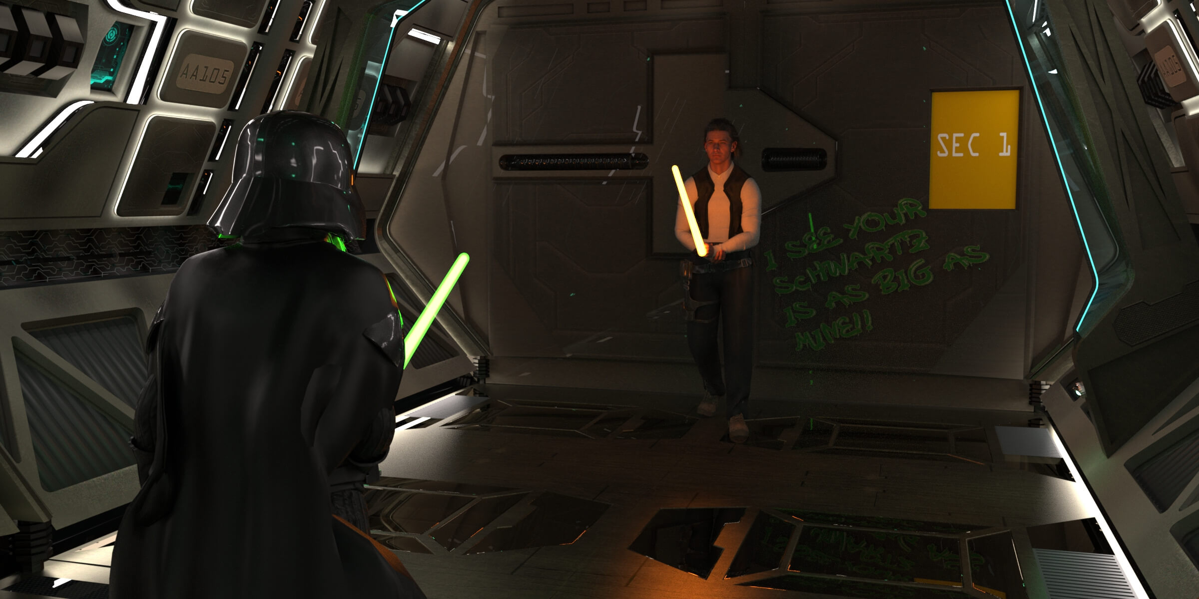 I See Your Schwartz Is as Big as Mine 3D Render by Brimmer75