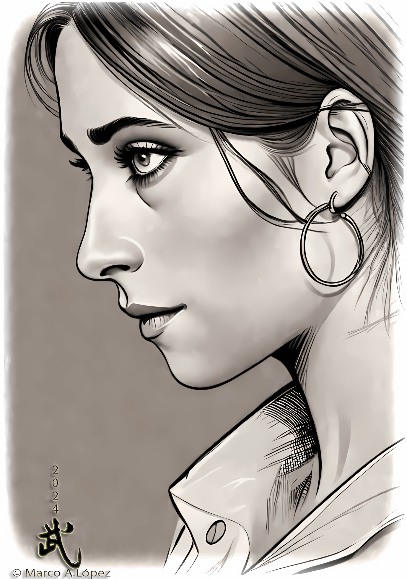 Itziar portrait BN artistic 3D Render, Digital Art by bu_es