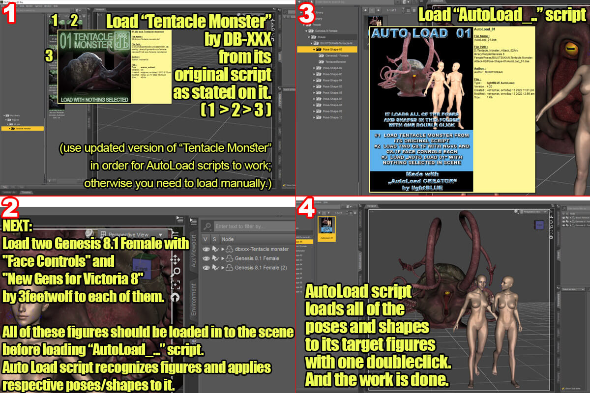 Tentacle Monster Attack 02 - Pose Pack for G8.1F Daz Content by BUJUTSUKAN