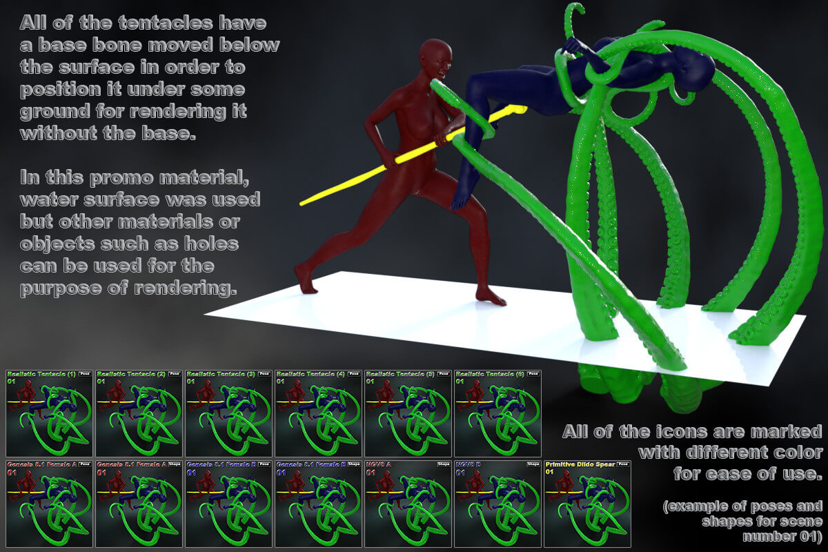 Tentacle Queen Attacks - Poses for G8.1F & Real. Tentacles Daz Content ...