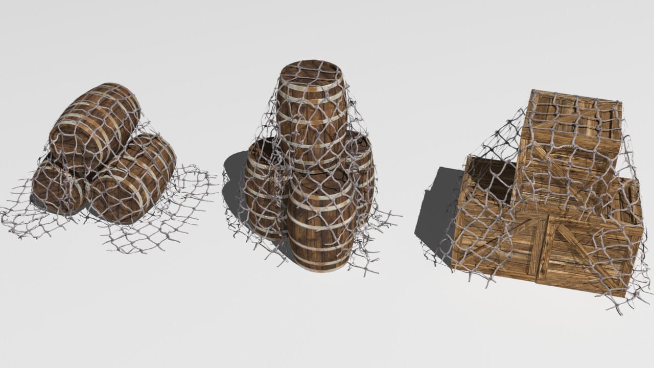 Fish Net and Barrels - 3D Model by Buncic