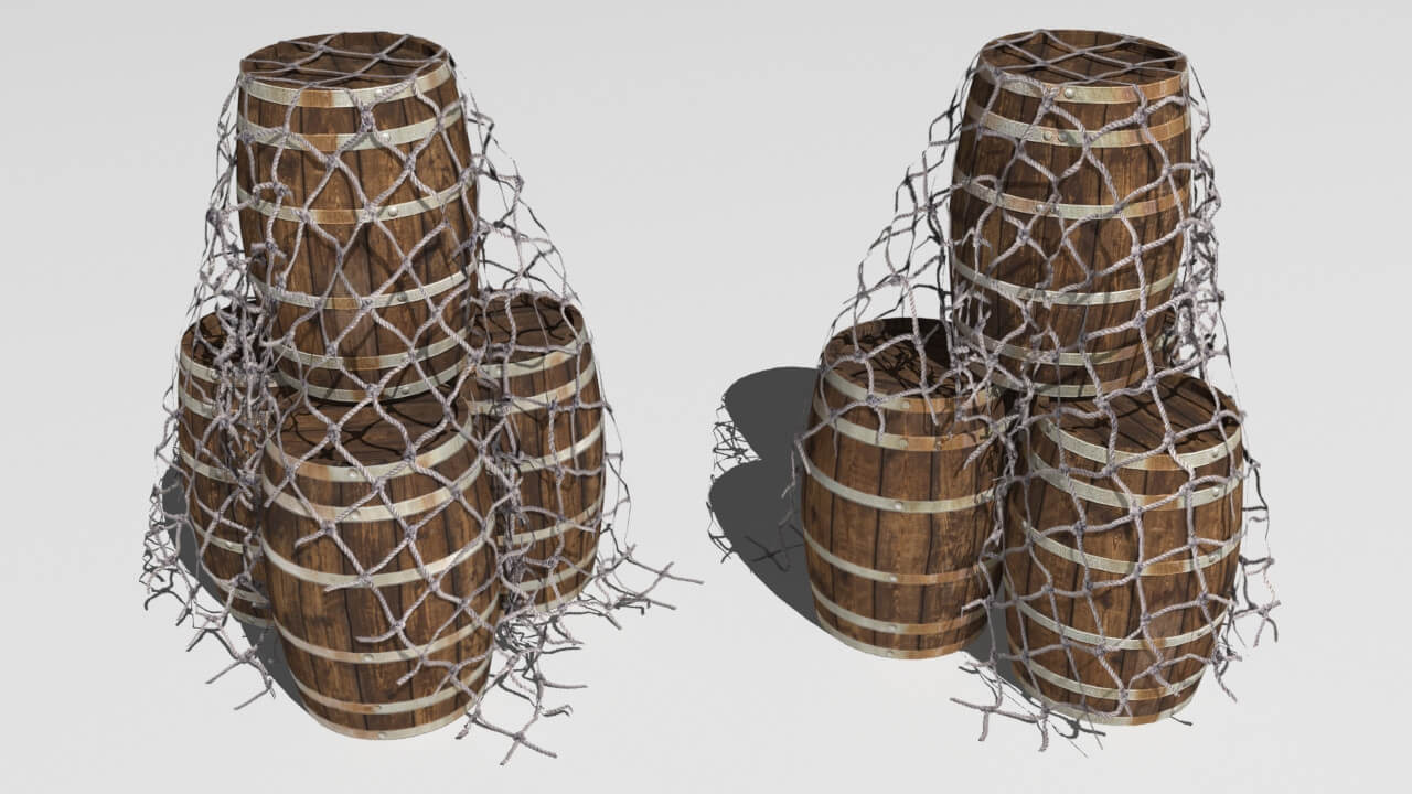 Fish Net and Barrels - 3D Model by Buncic