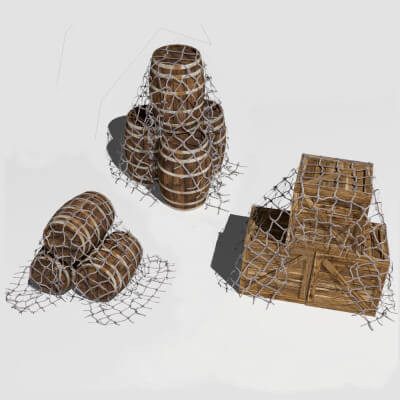 Fish Net and Barrels - 3D Model by Buncic