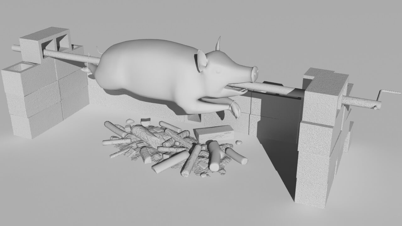Spit Roast Pig - 3D Model by Buncic