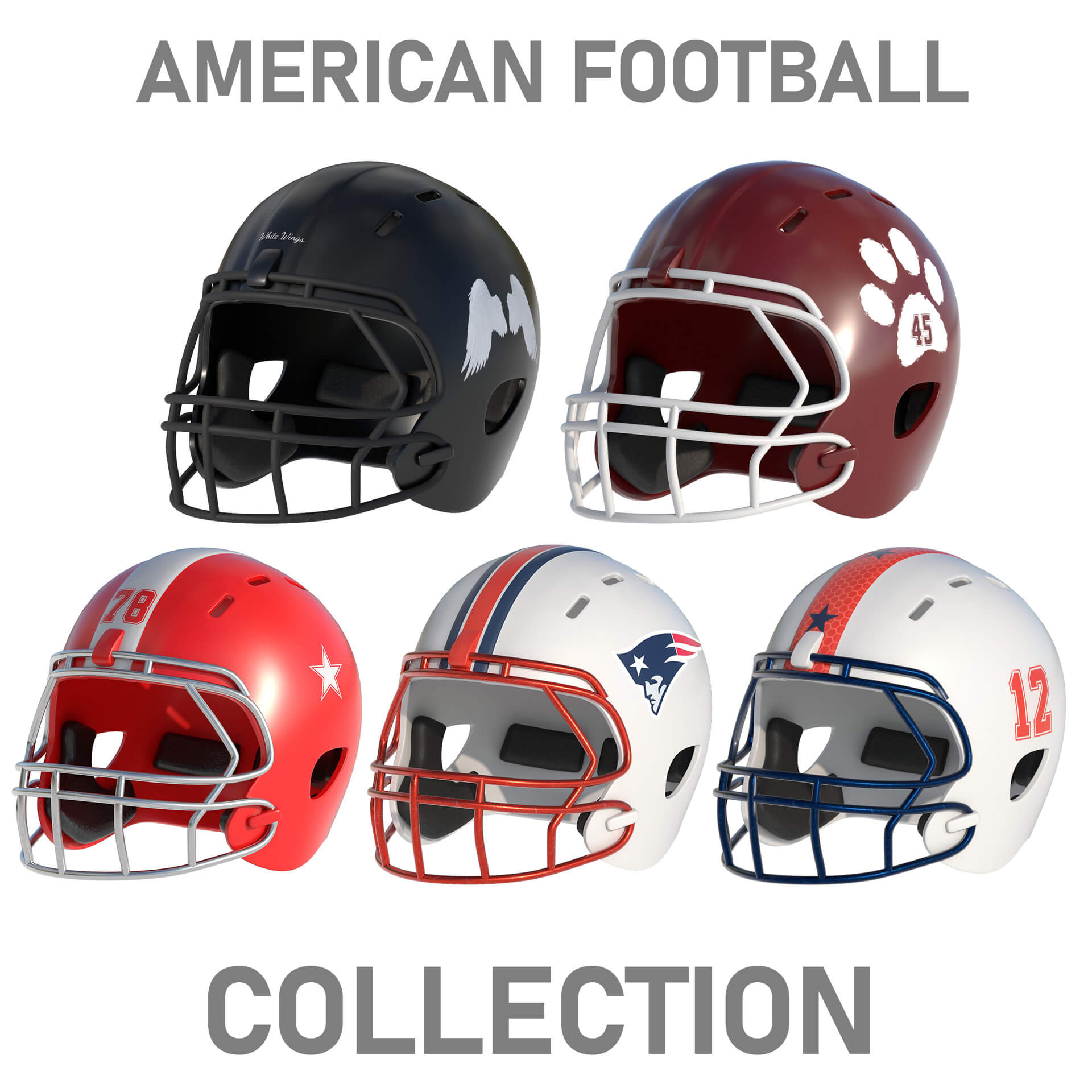 American Football Helmets Collection - 3D Model by Cactus3D